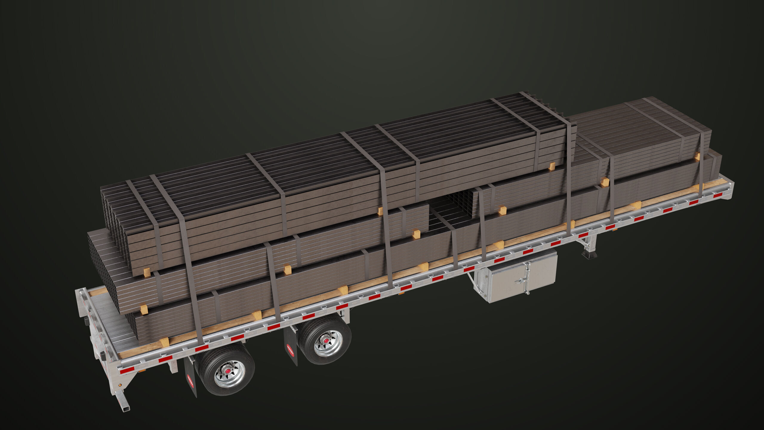 3D model Flatbed Trailer with 7 Loads Single Mat All PBR Unity UE VR ...