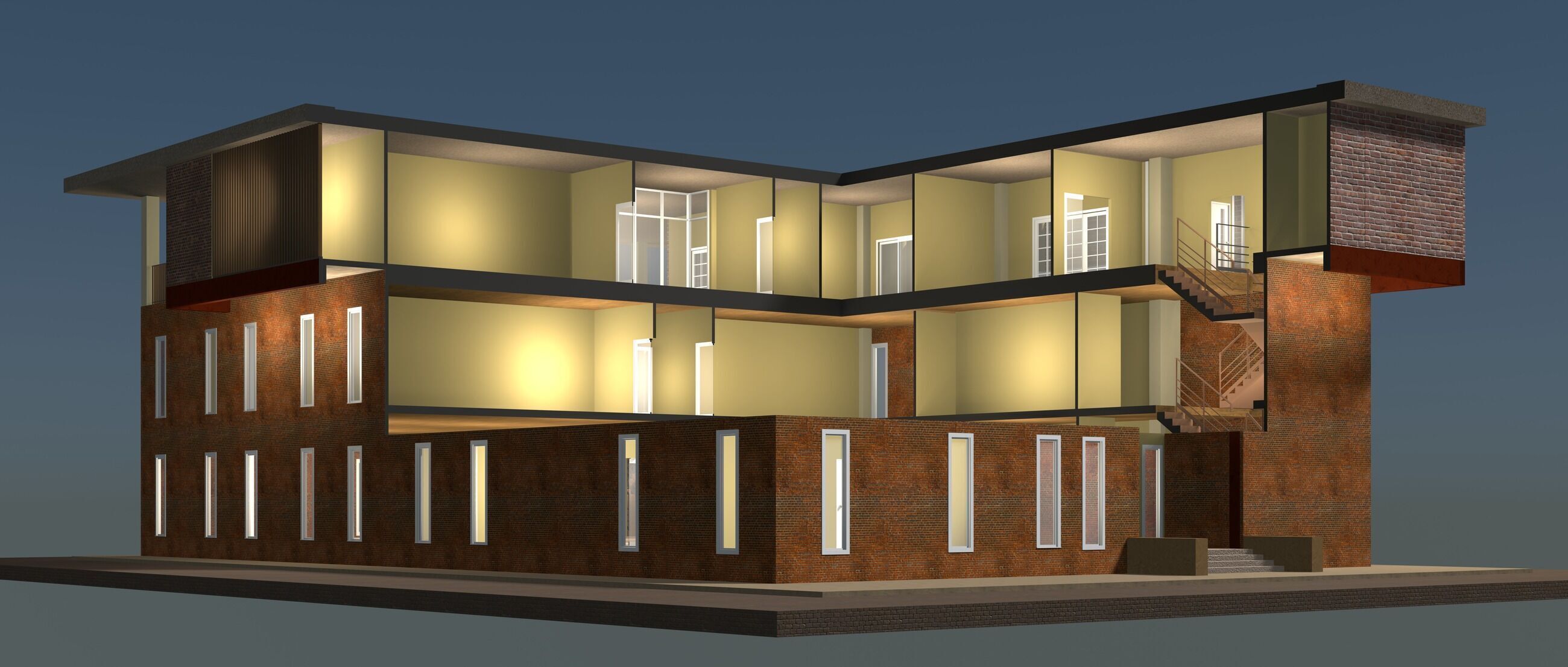 Home office in cutaway section 25-04 3D model | CGTrader