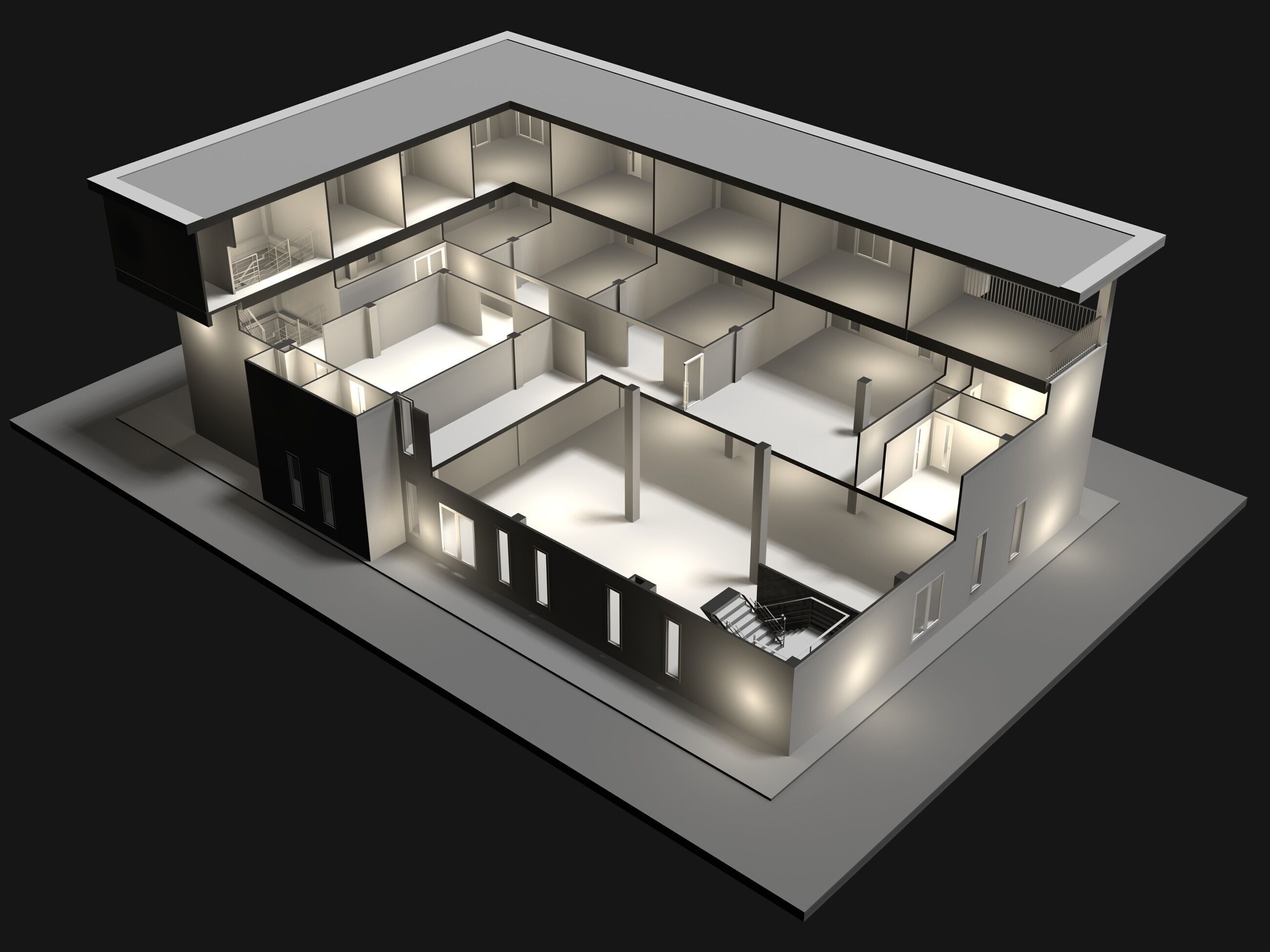 Home office in cutaway section 25-09 3D model | CGTrader