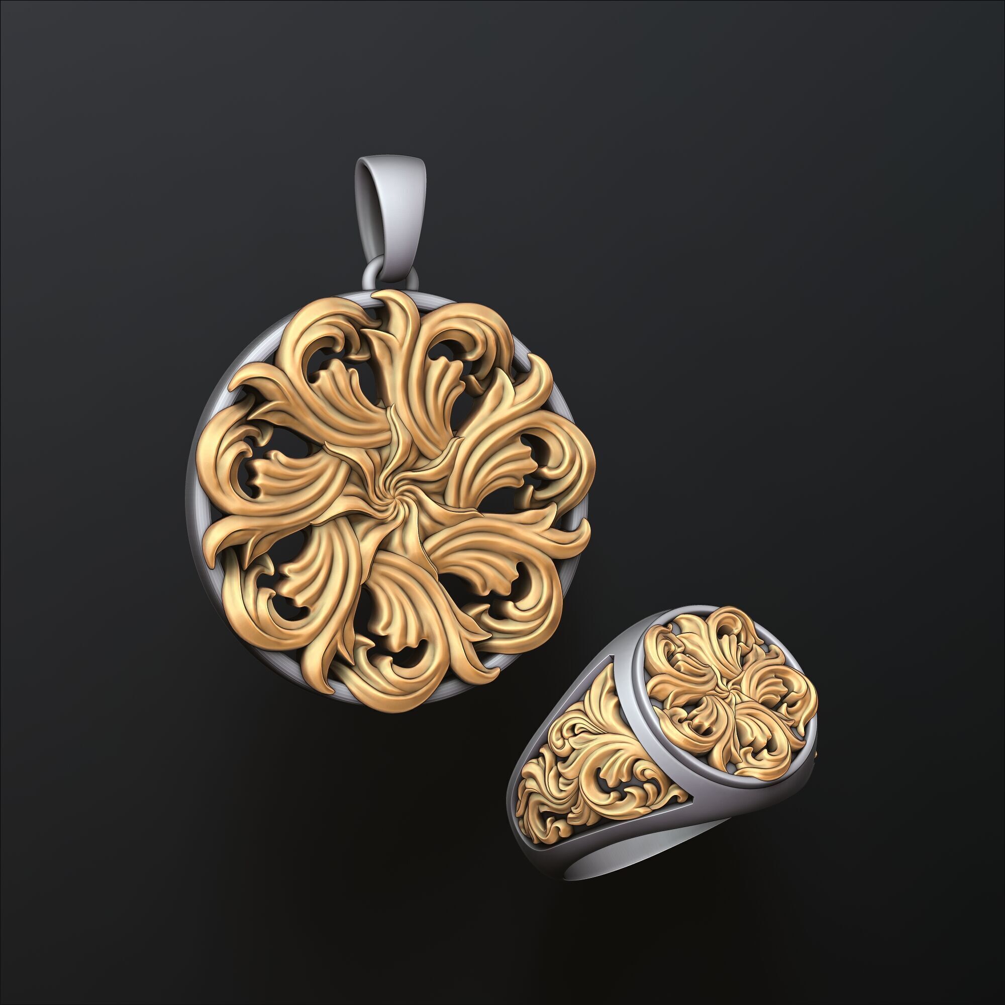 Ornamental Ring and Pendant Collection Set Pack 3D model 3D printable ...