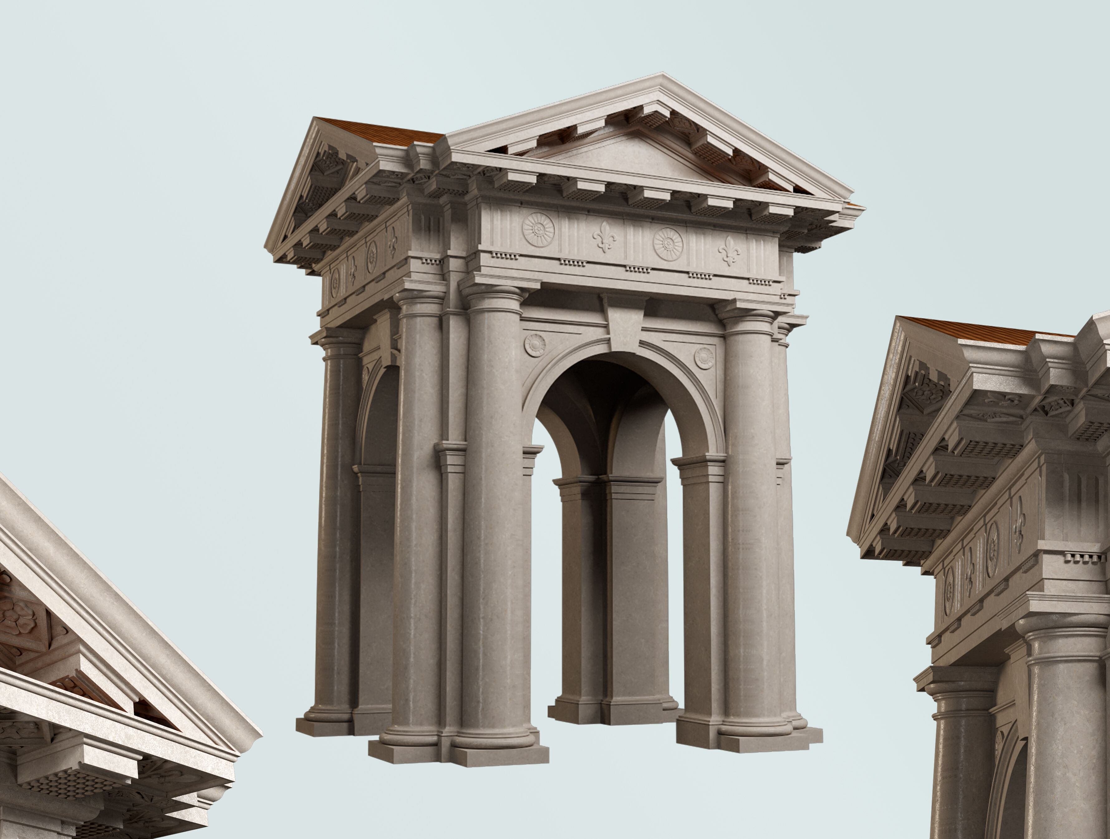 Arched portico in Doric mutulary column order gazebo 3D model | CGTrader