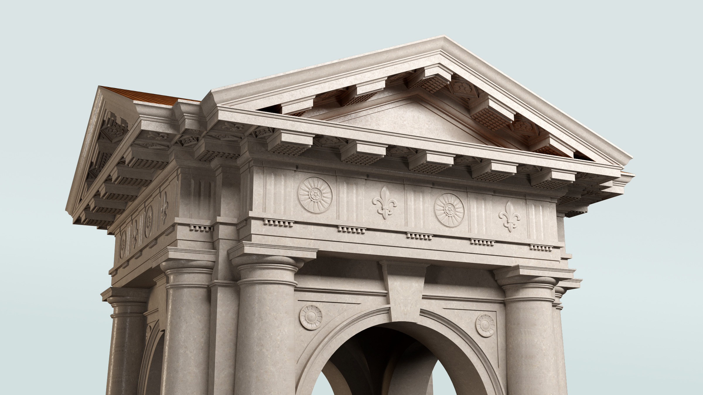 Arched portico in Doric mutulary column order gazebo 3D model | CGTrader