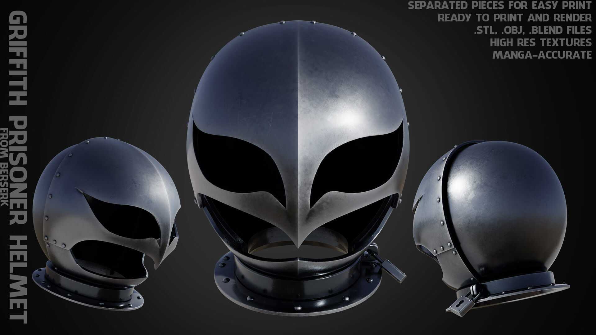 Berserk Griffith Prisoner Helmet for Cosplay 3D model 3D printable ...