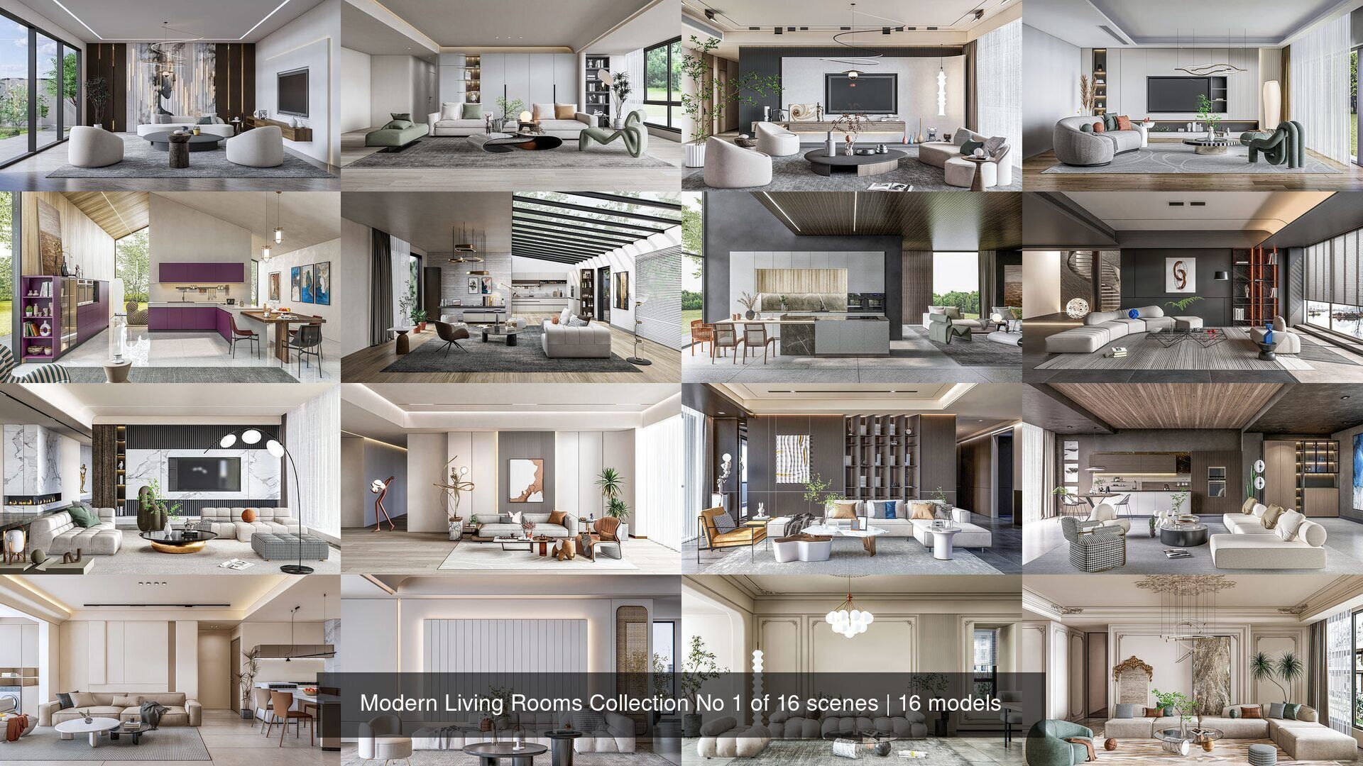 Modern Living Rooms Collection No 1 of 16 scenes | CGTrader
