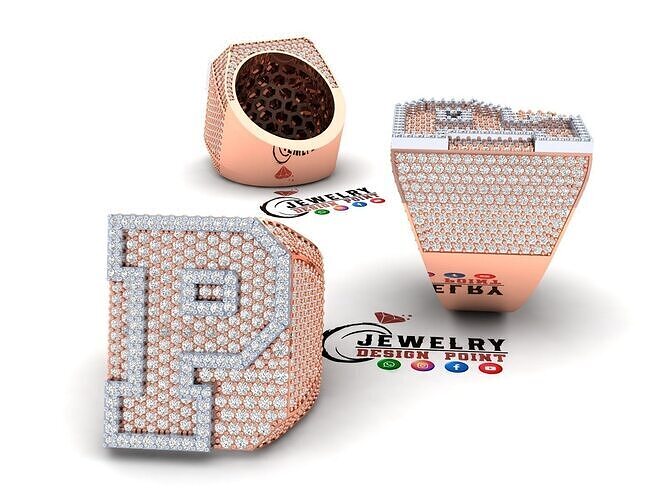 Custom Initial A to Z Letter Diamond Ring - Alphabet Rings 3D model 3D ...
