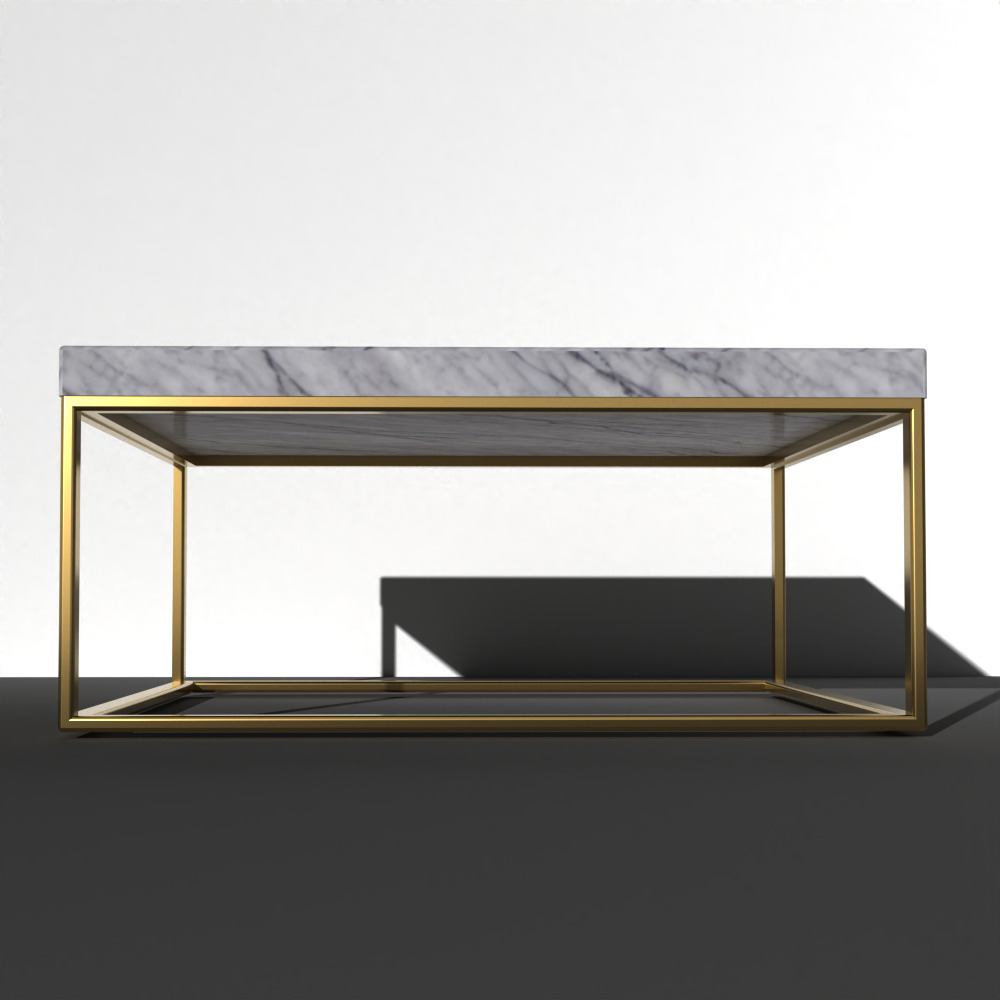 3D model Modern White Marble Coffee Table Square with Gold Legs Minimal ...