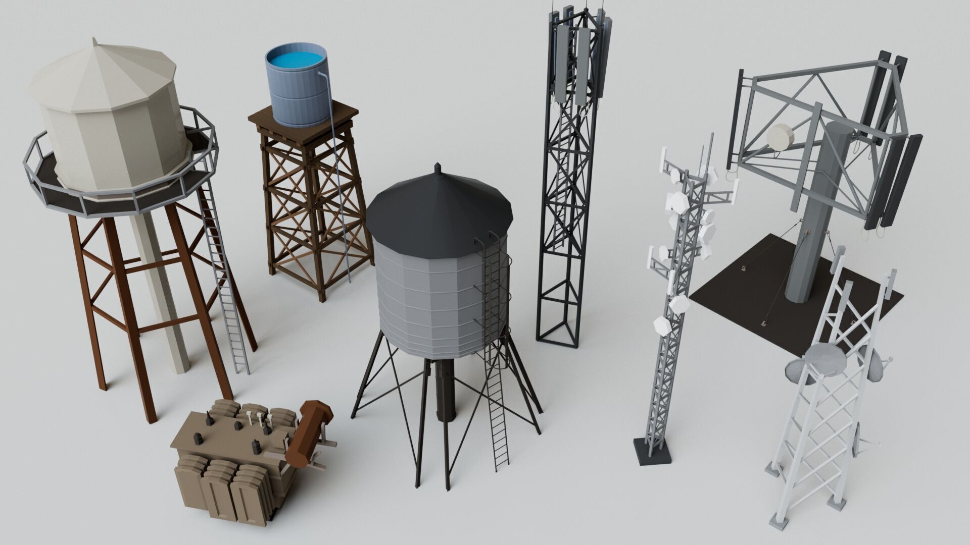 3D model Rooftop Props Collection Pack VR / AR / low-poly | CGTrader