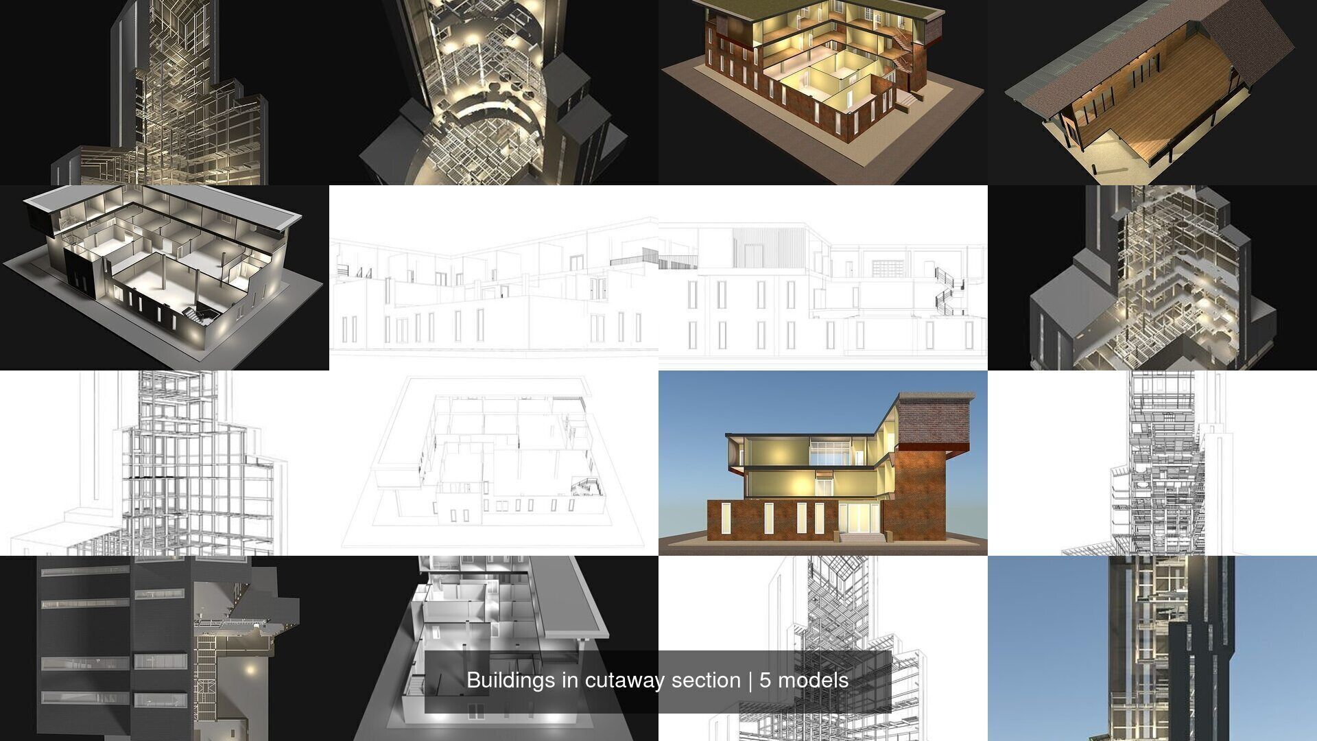 Buildings in cutaway section set 01 3D Model Collection | CGTrader
