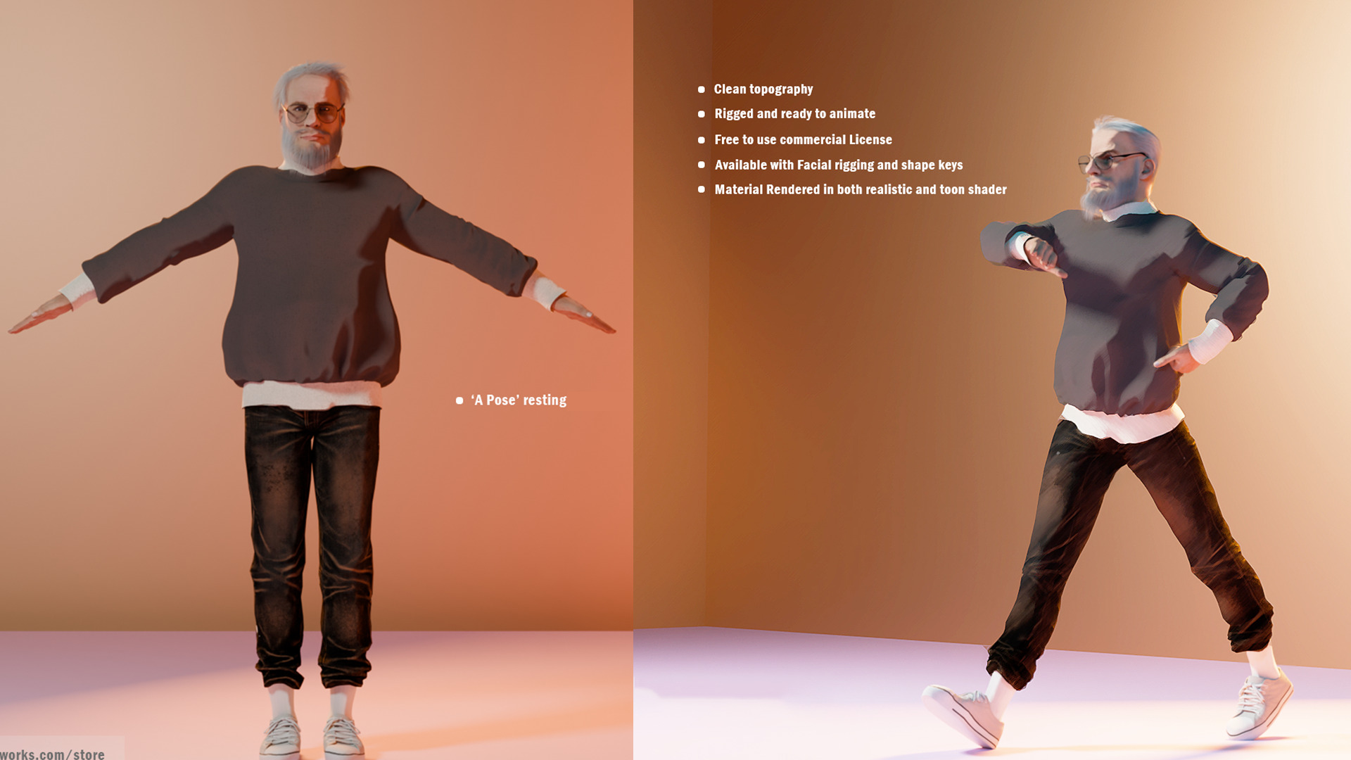 Rigged 3D Human Character - Old guy stylized Ready 3D model rigged ...