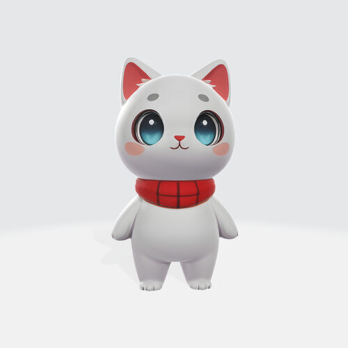Adorable Chibi White Cat with Red Scarf 3D model | CGTrader
