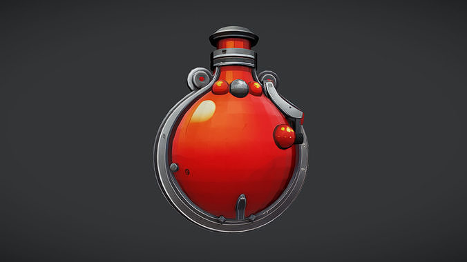 red potion bottle with metal accents 3D model | CGTrader