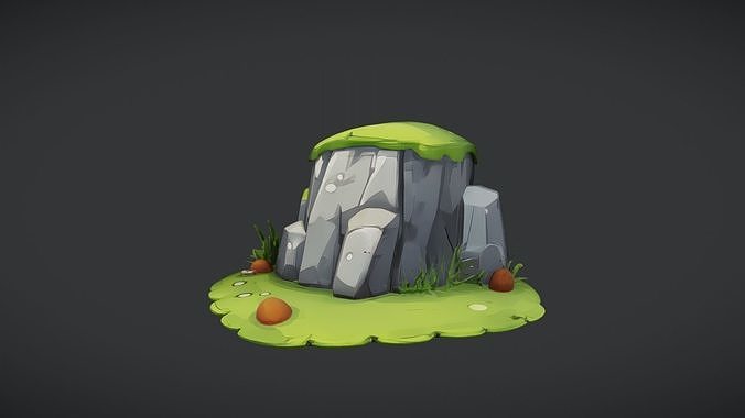 Cartoon rocky terrain with grass 3D model | CGTrader