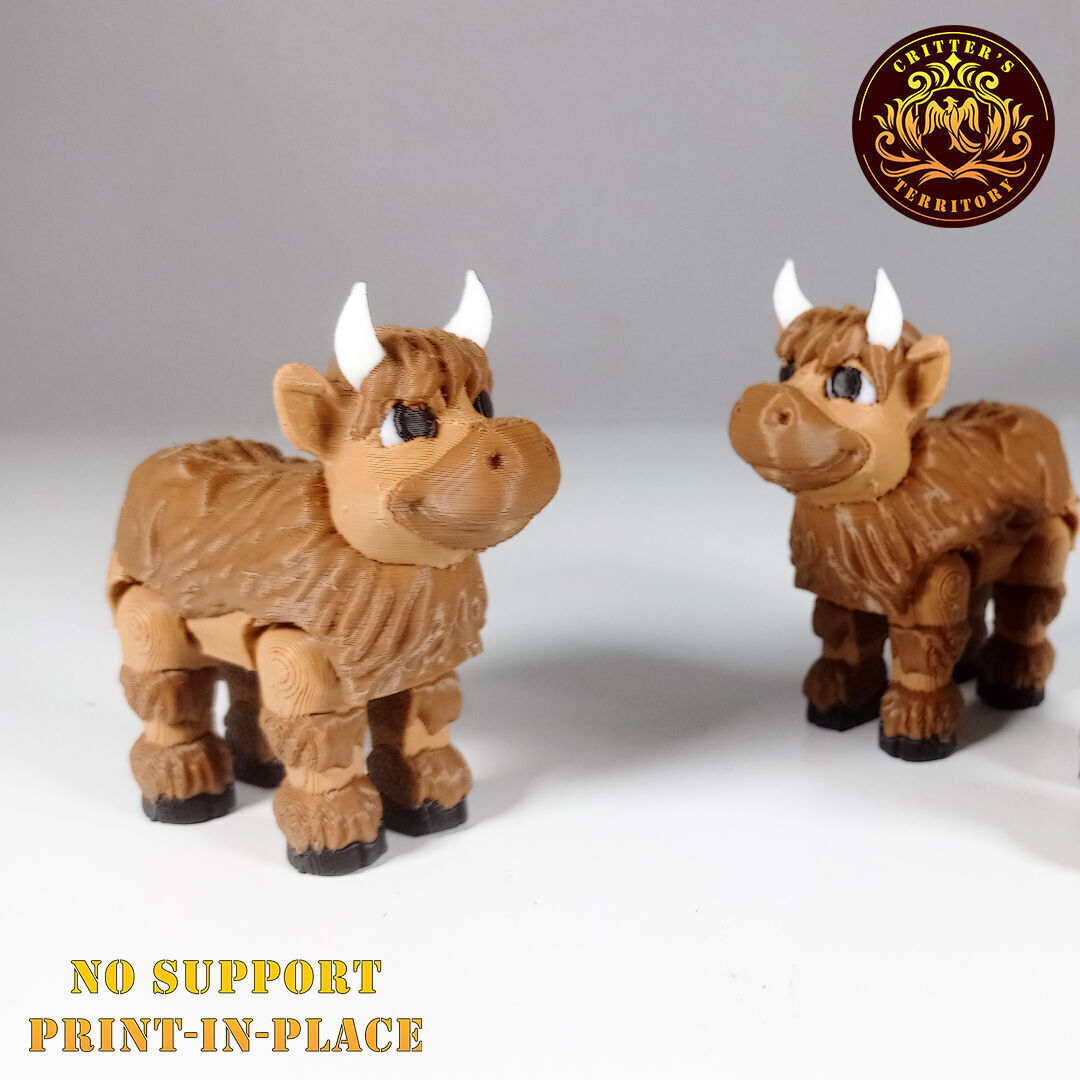 Flexi Mini Highland Cow No support Print in Place Articulate 3D model ...