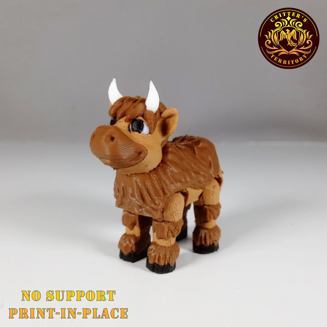 Flexi Mini Highland Cow No support Print in Place Articulate 3D model ...
