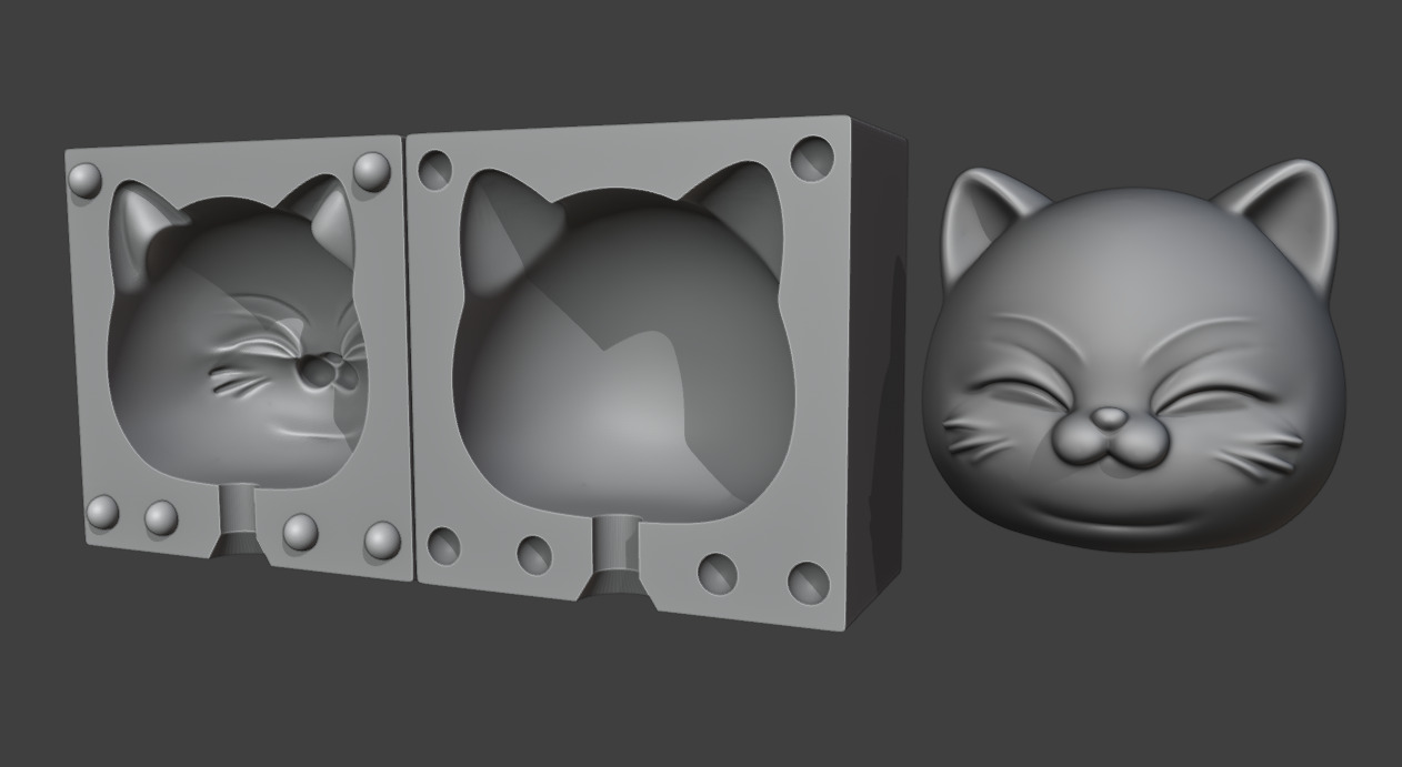 Cute Cat head and molds 3D model 3D printable | CGTrader