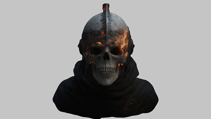 3D model Burnt Medieval Templar SKull HEad Bust VR / AR / low-poly ...