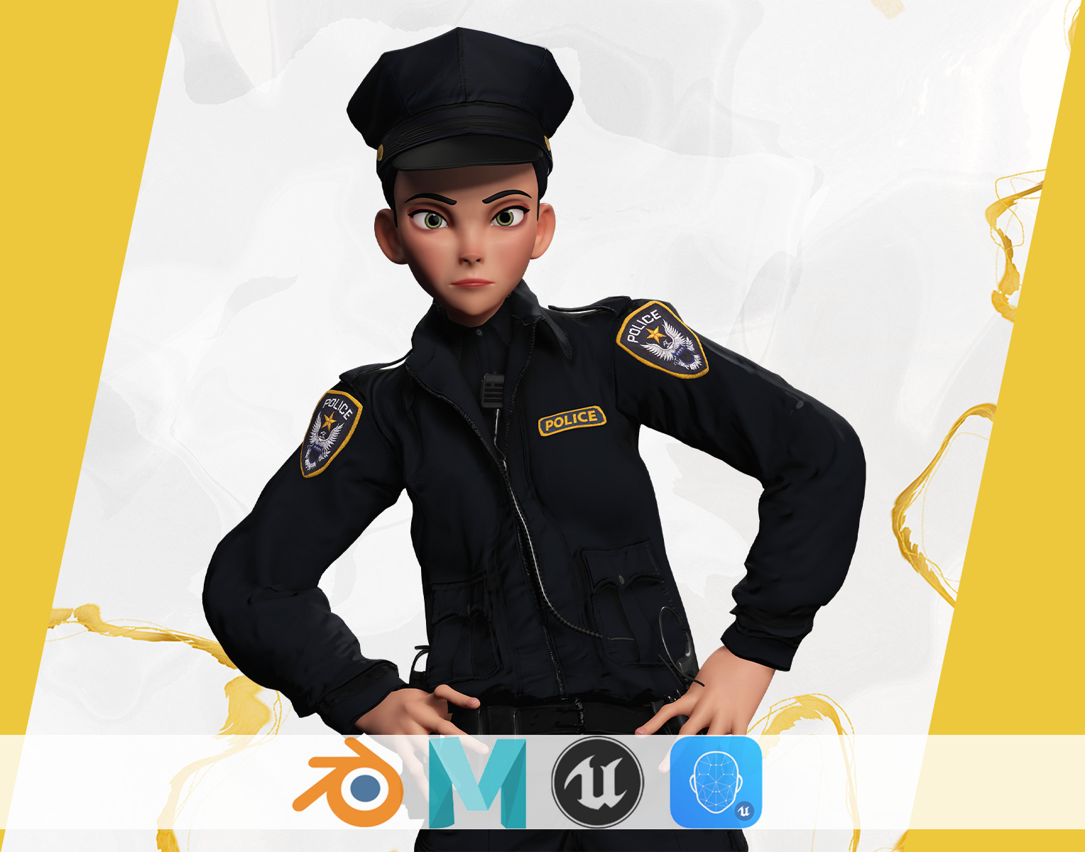 3D model Toon Police woman 3D Character Female Law Enforcement VR / AR ...