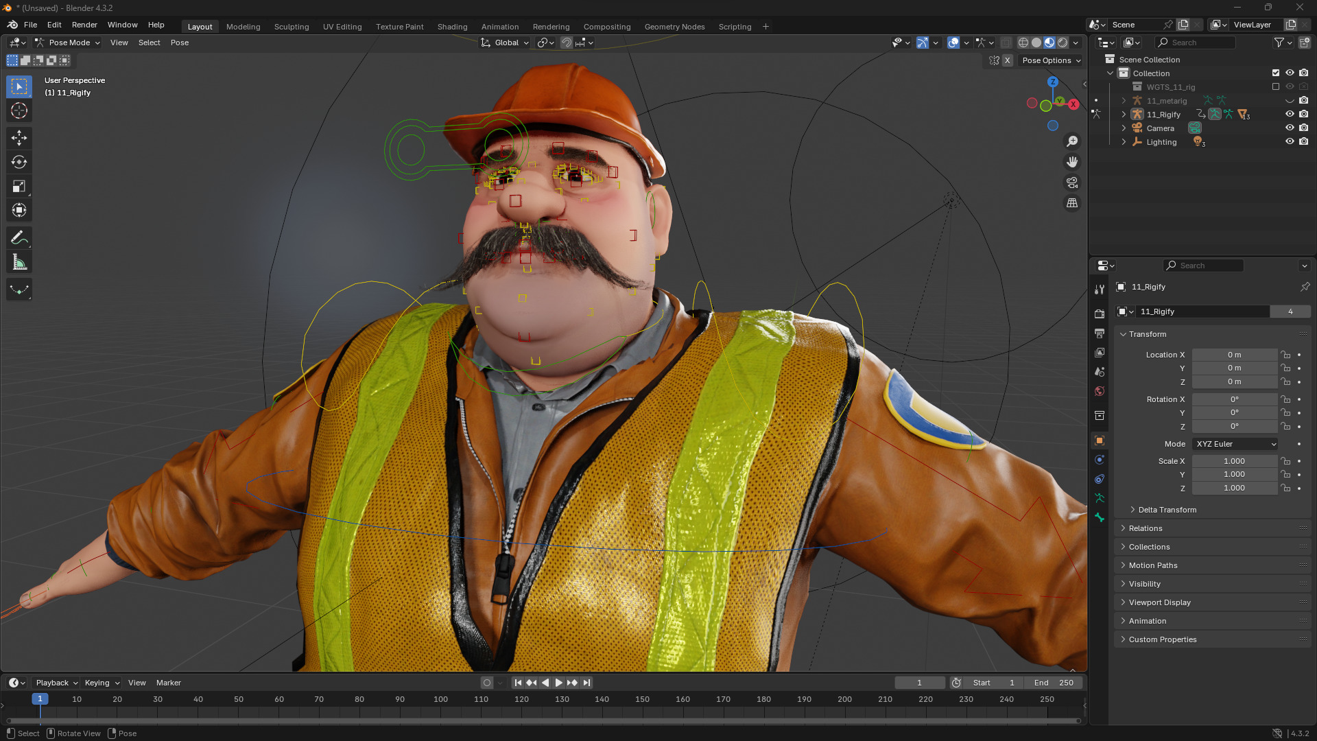 3D model Stylized Cartoon Construction Worker Rigged Foreman builder VR ...