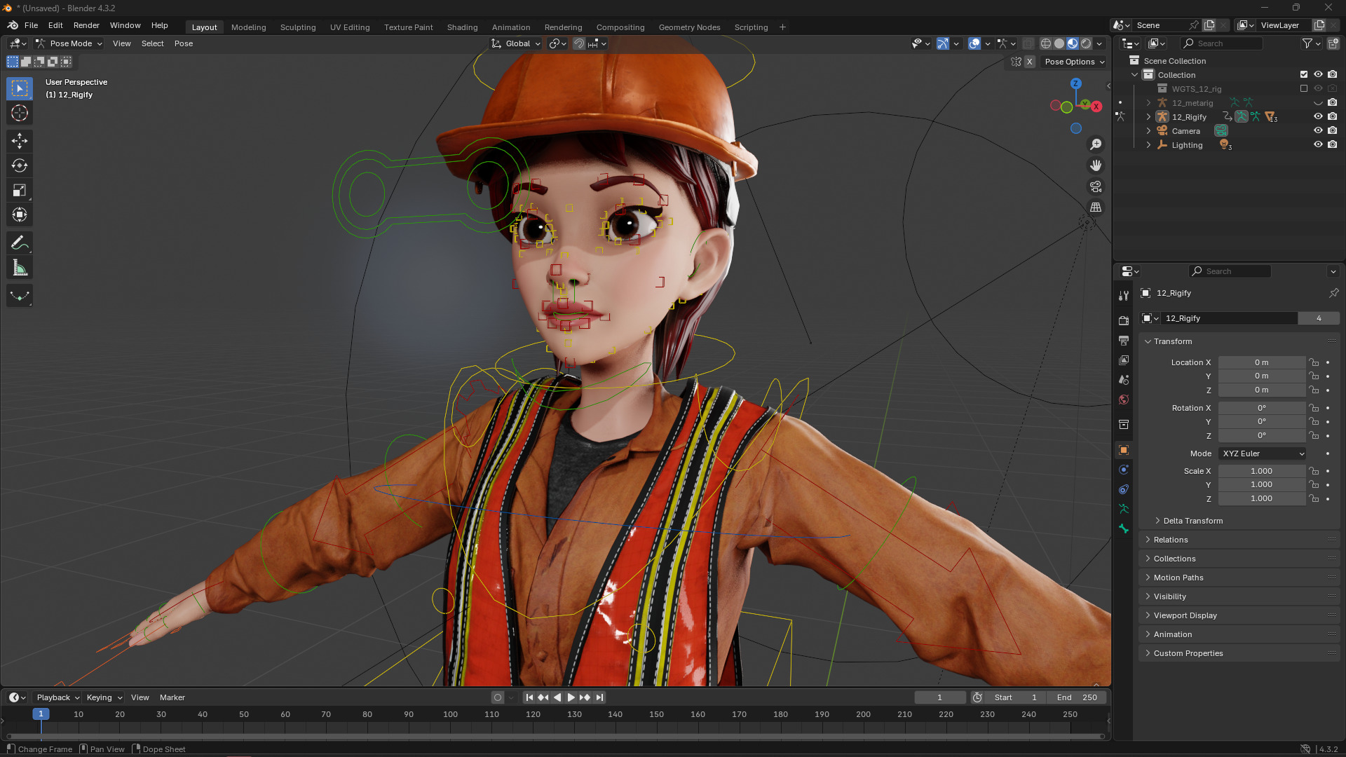 3D model Stylized Female Construction Worker Rigged Builder in Safety ...