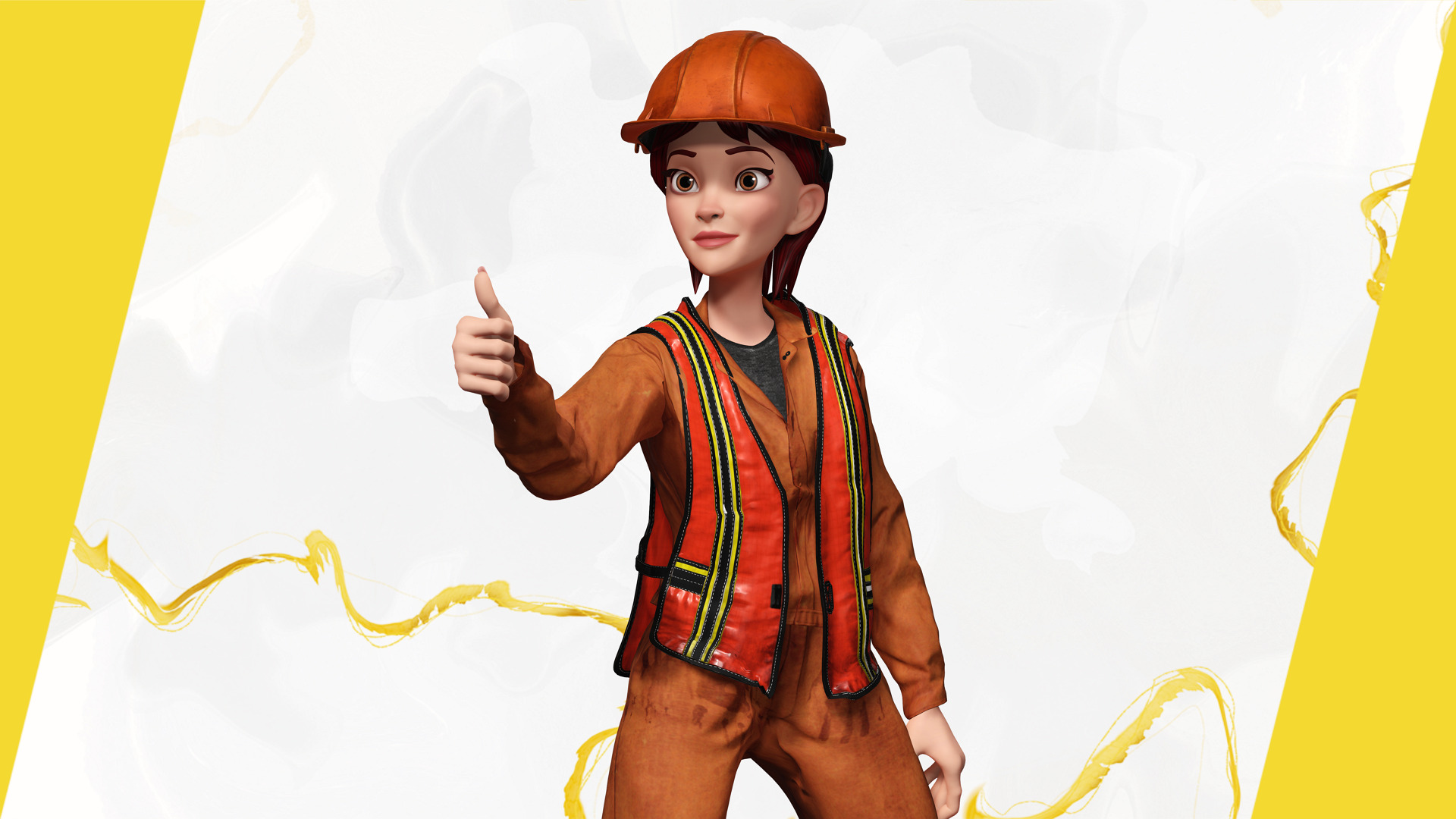 3D model Stylized Female Construction Worker Rigged Builder in Safety ...