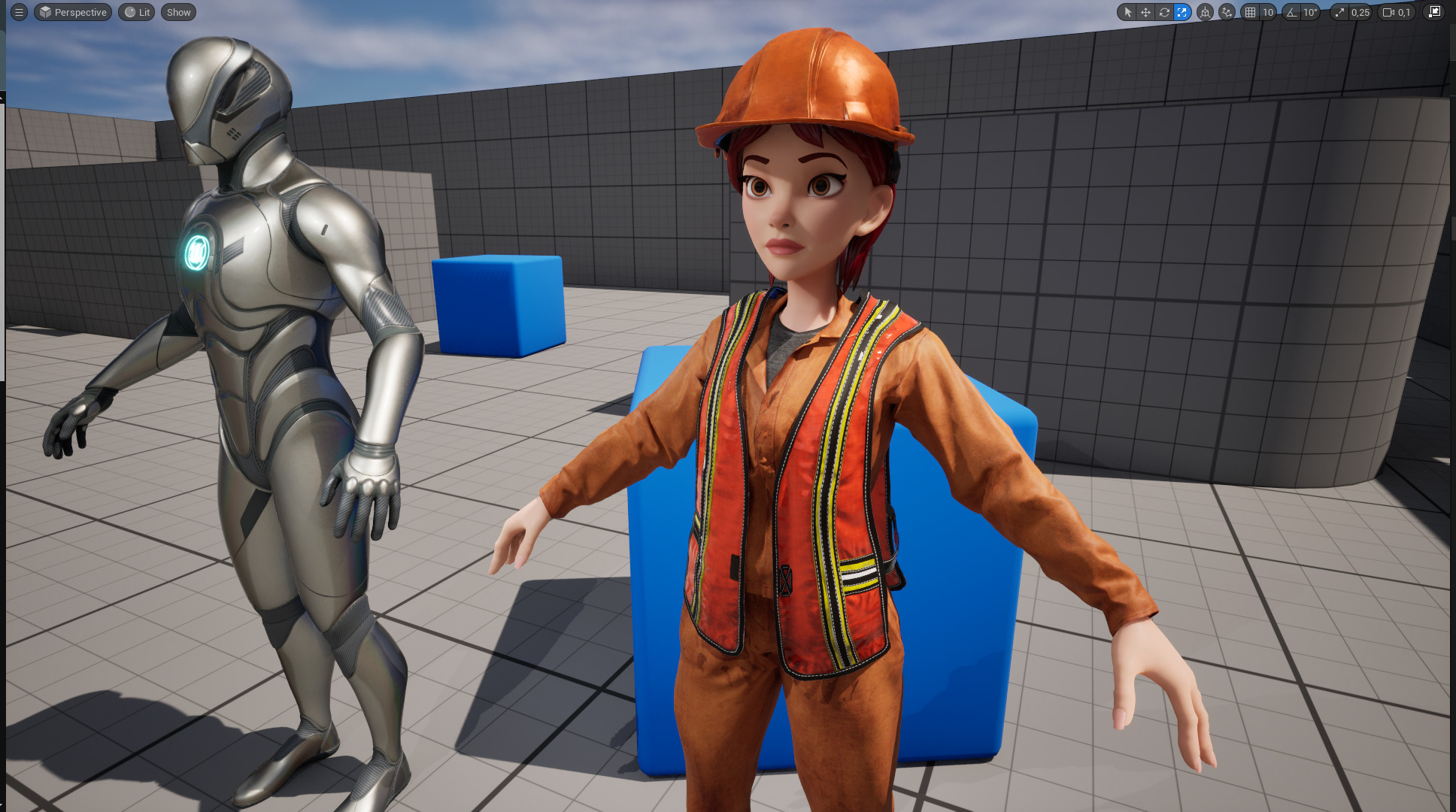 3D model Stylized Female Construction Worker Rigged Builder in Safety ...