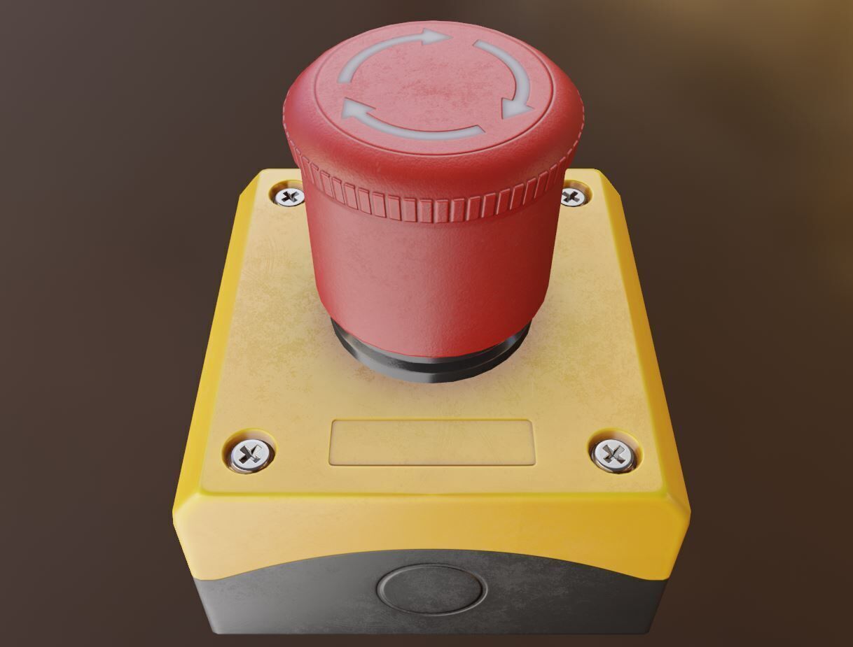 3D model Red push-button emergency stop switch with box VR / AR / low ...