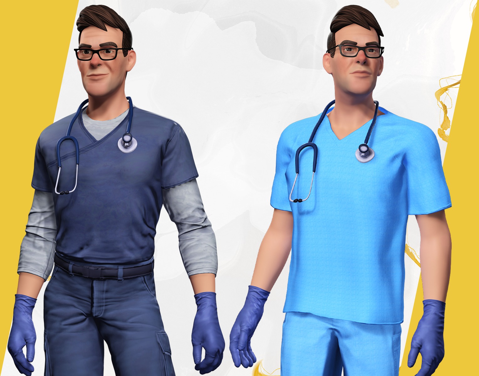 3D Model Collection Toon Healthcare Worker Doctor and Nurse Outfit ...
