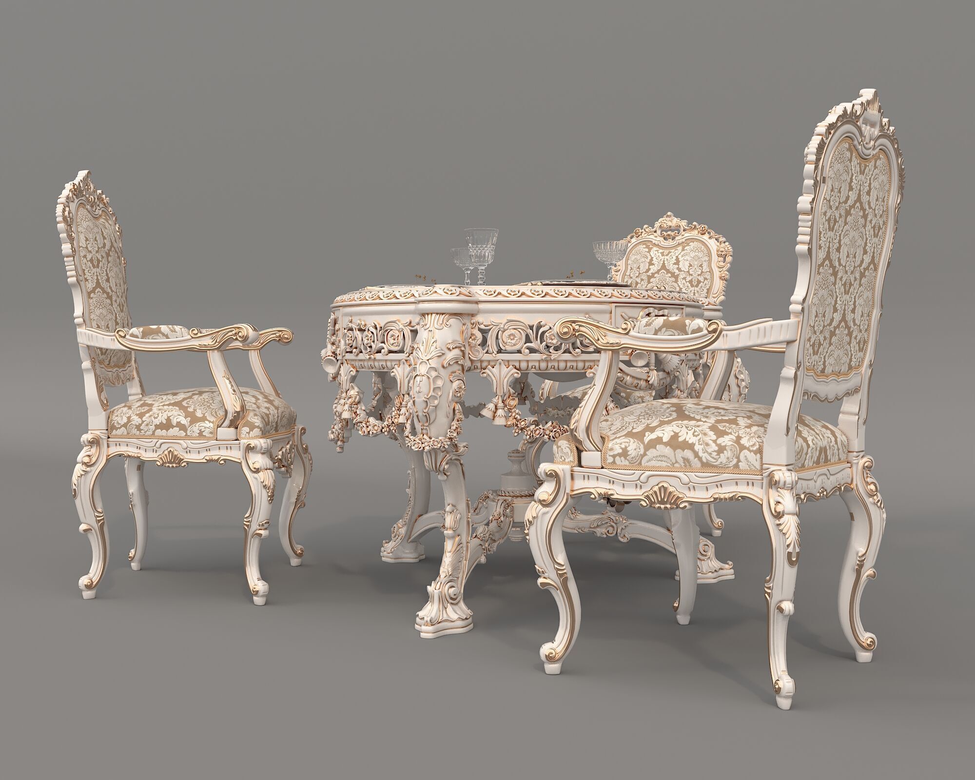 Classic European style Dining Table and Chairs 60 3D model | CGTrader