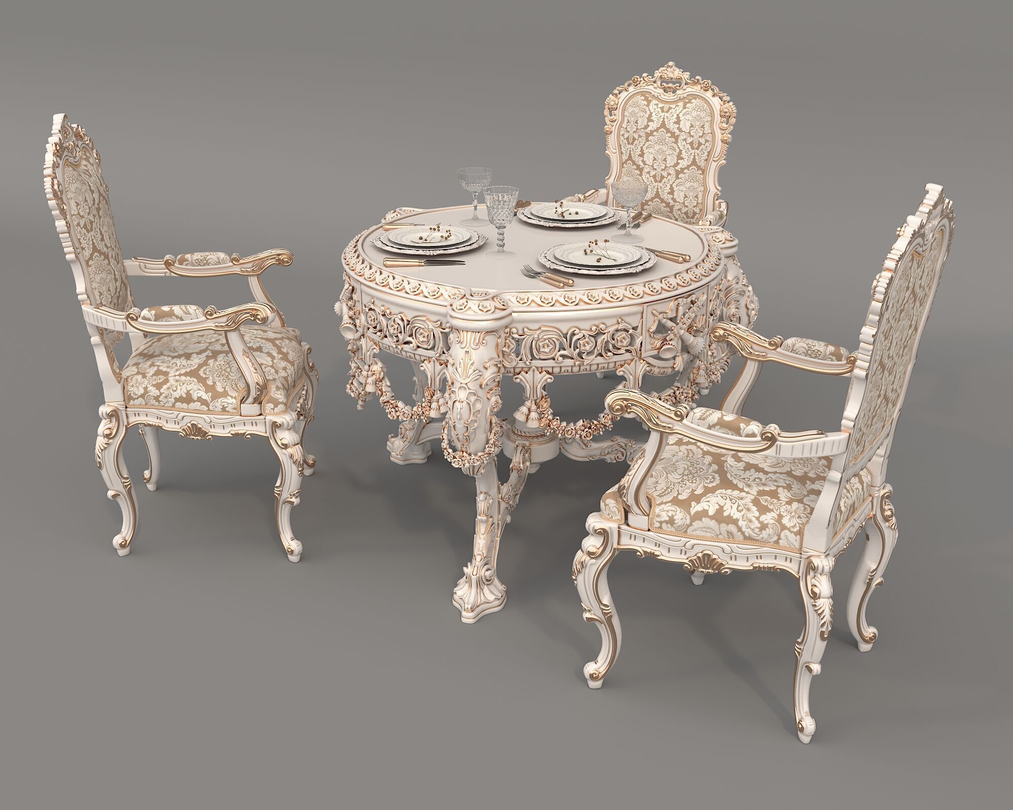 Classic European style Dining Table and Chairs 60 3D model | CGTrader