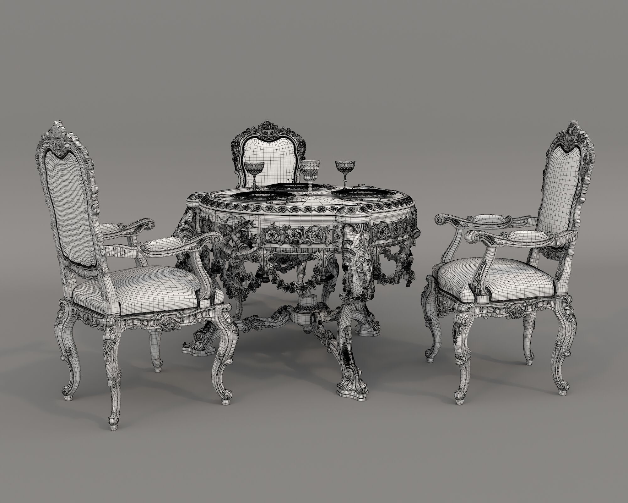 Classic European style Dining Table and Chairs 60 3D model | CGTrader
