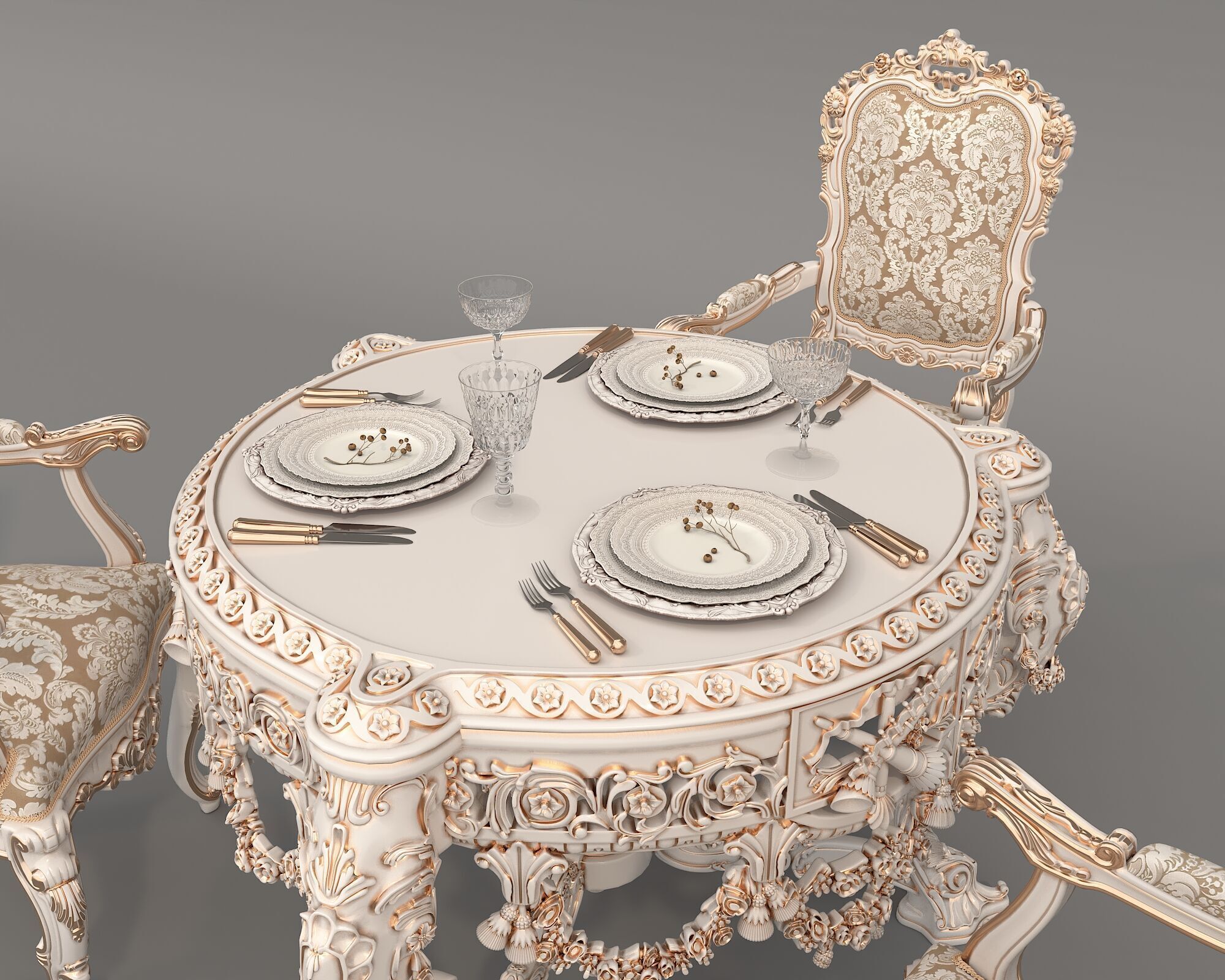 Classic European style Dining Table and Chairs 60 3D model | CGTrader