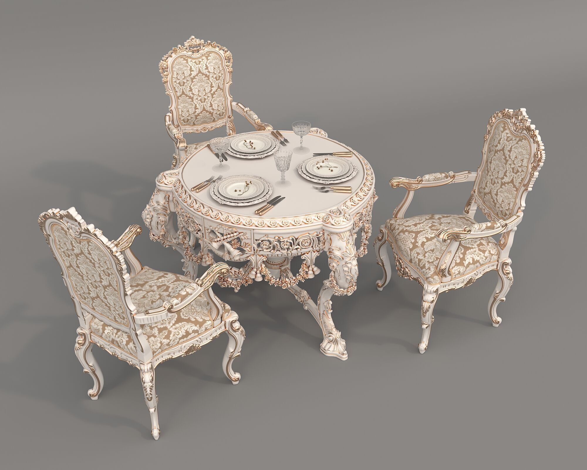 Classic European style Dining Table and Chairs 60 3D model | CGTrader
