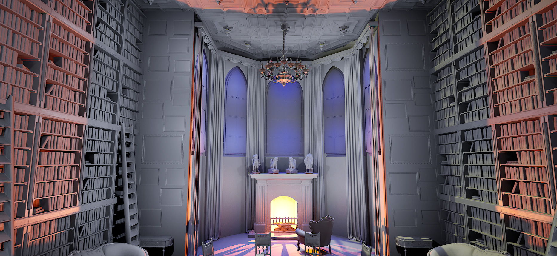 Gothic and Victorian Grand Manor Library 3D model | CGTrader