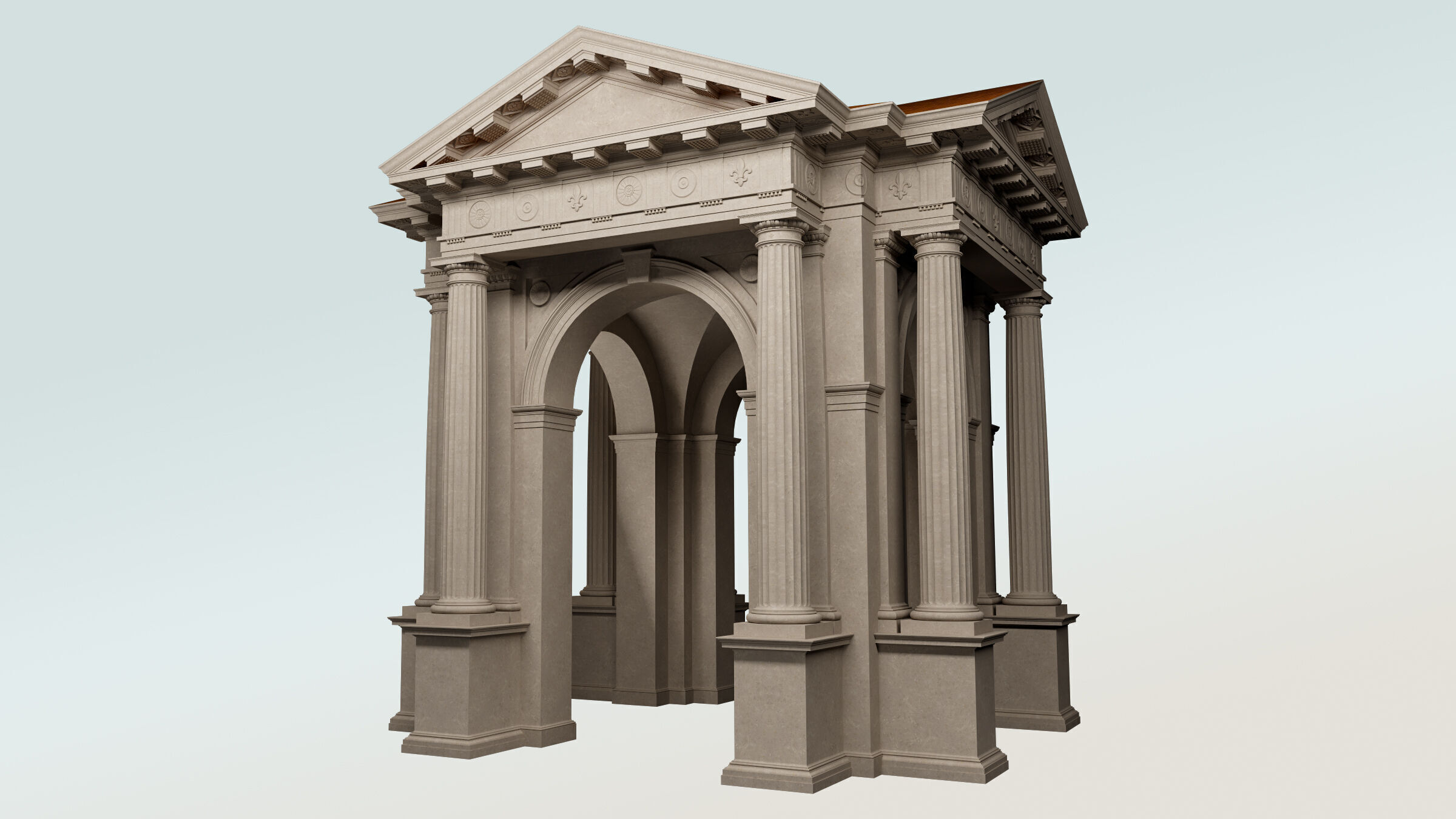 Arched portico in Doric mutulary order column gazebo 3D model | CGTrader