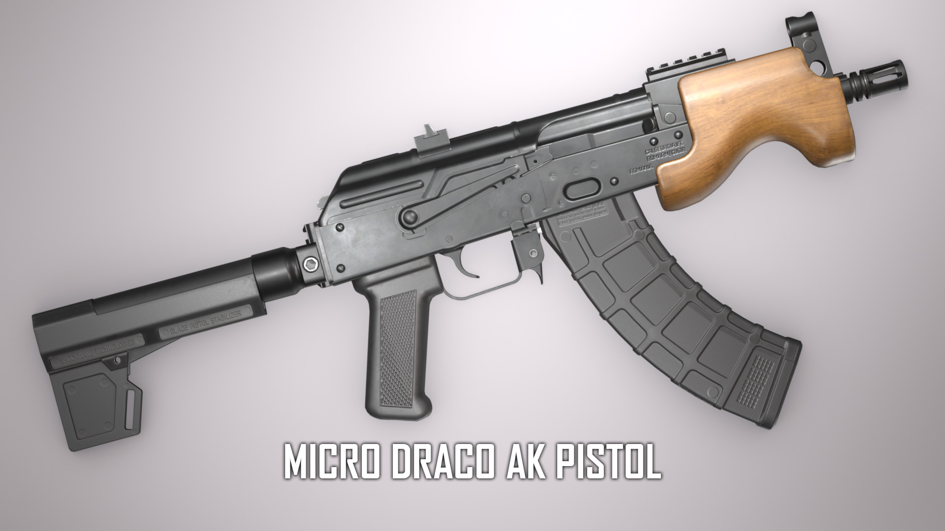 3D model Micro Draco AK Pistol with Shockwave Blade Brace - Game Asset ...