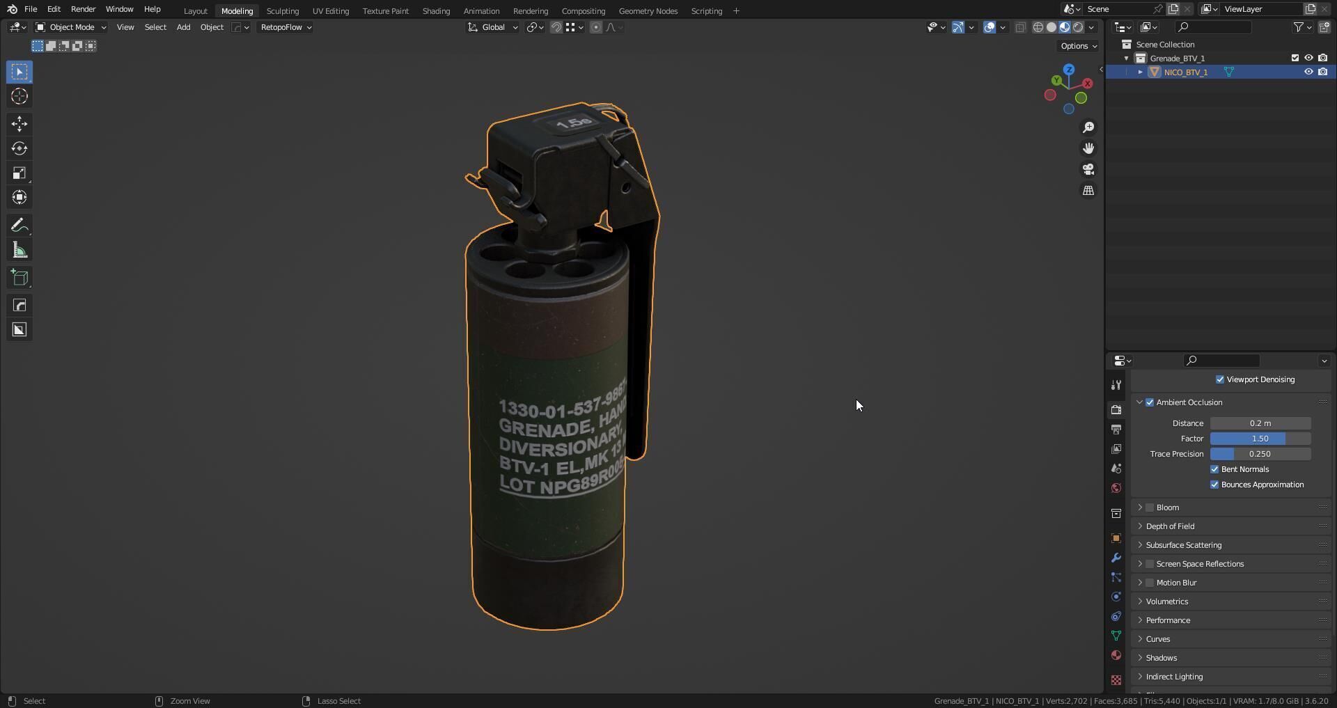 FREE NICO BTV 1 FLASH BANG GRENADE free VR / AR / low-poly 3D model | CGTrader