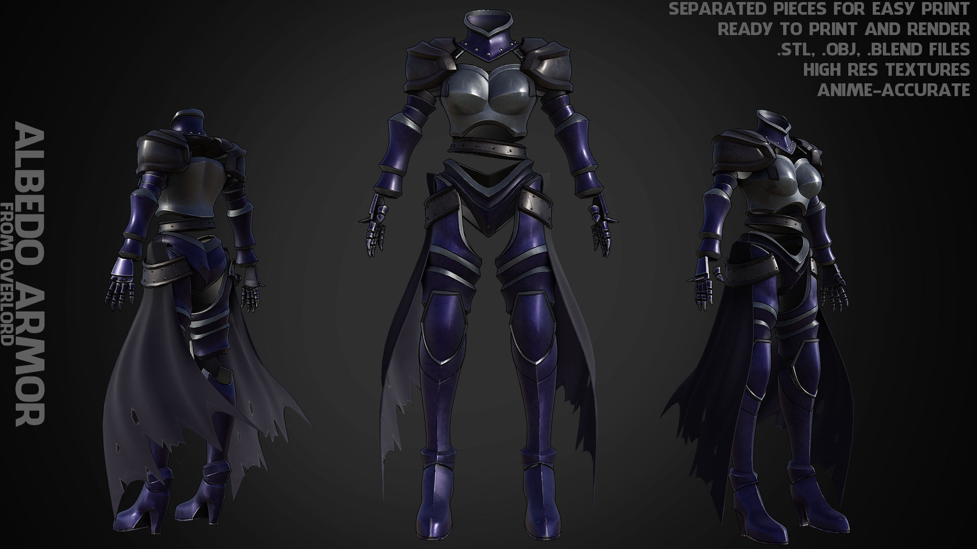 Overlord Albedo Armor for Cosplay 3D model 3D printable | CGTrader