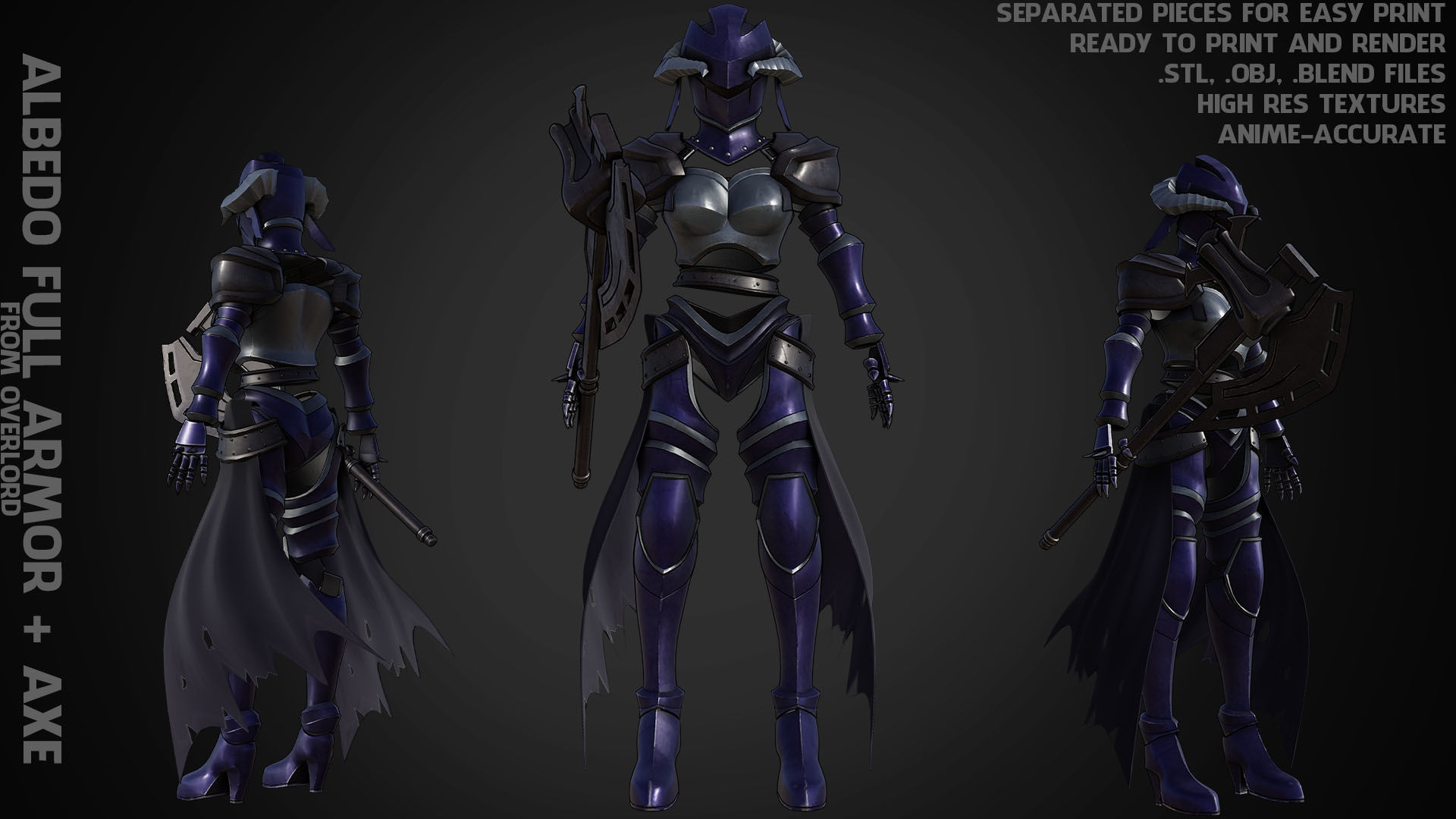 Overlord Albedo Full Armor and Axe for Cosplay 3D Model Collection 3D ...