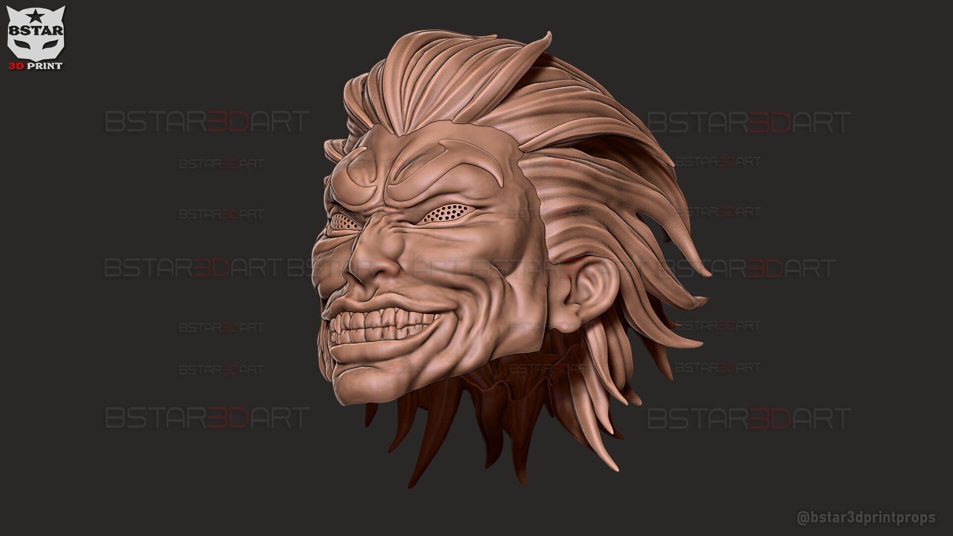 Yujiro Hanma Head Mask - With Hair - Baki Anime Netflix 3D model 3D ...