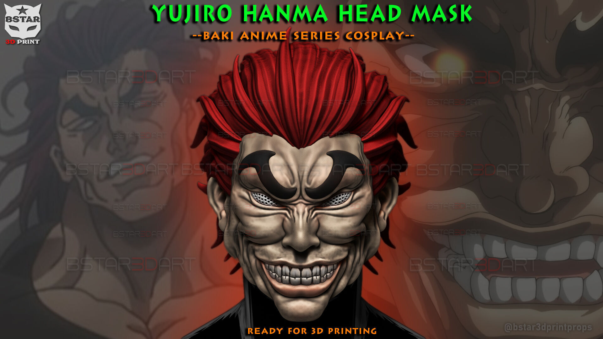 Yujiro Hanma Head Mask - With Hair - Baki Anime Netflix 3D model 3D ...