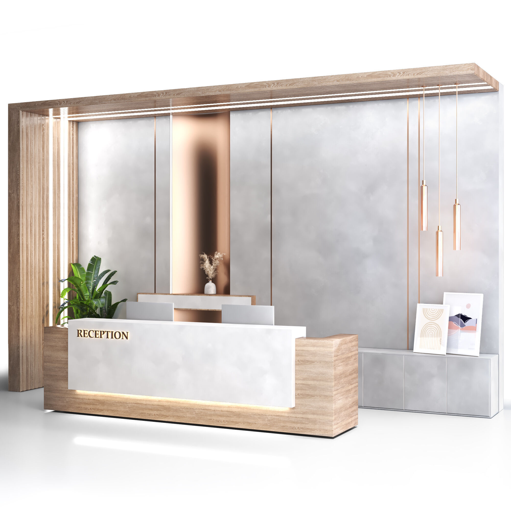 3D model Reception minimal design- counter lobby VR / AR / low-poly ...