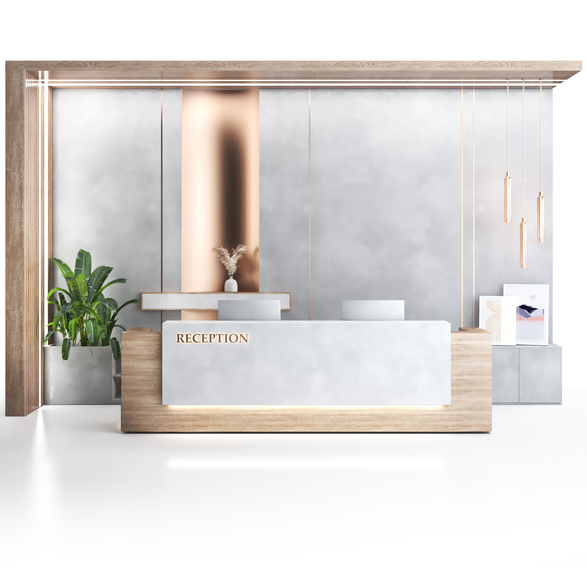 3D model Reception minimal design- counter lobby VR / AR / low-poly ...