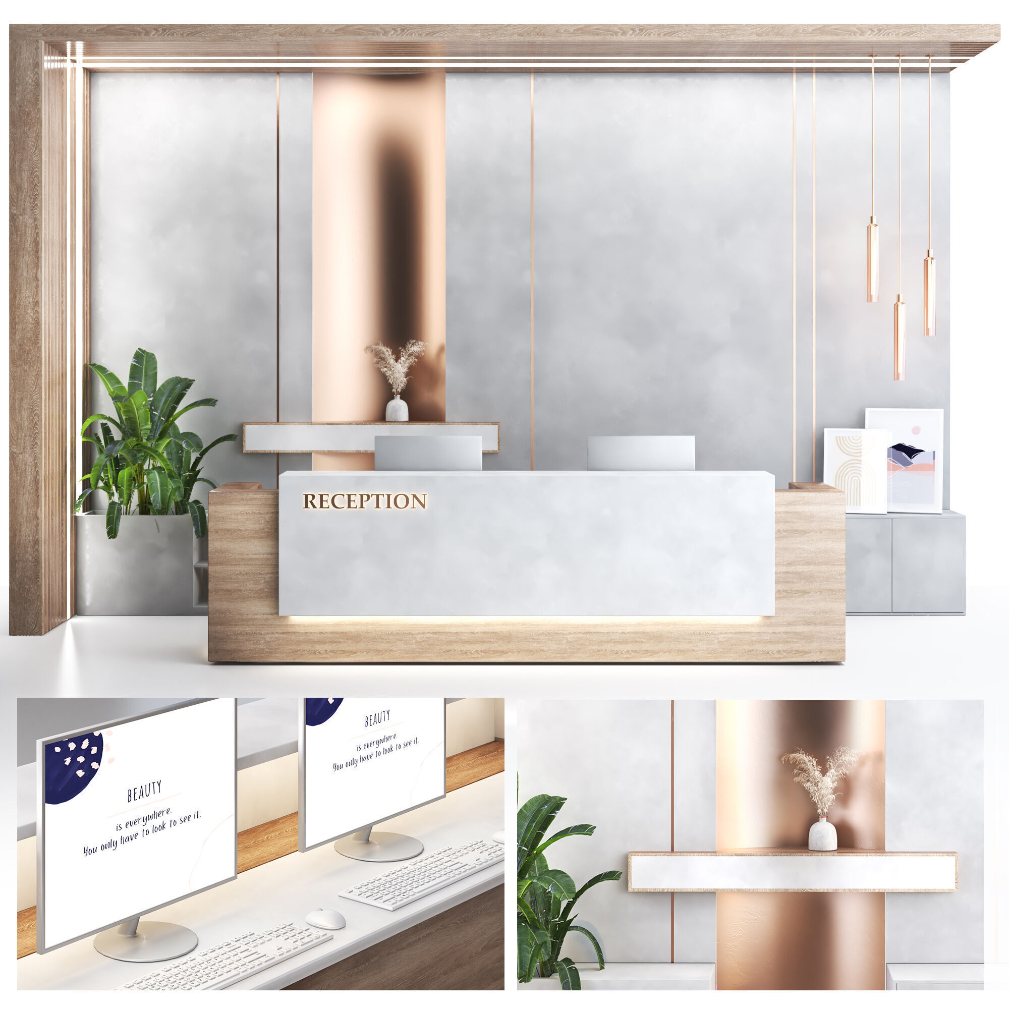 3D model Reception minimal design- counter lobby VR / AR / low-poly ...