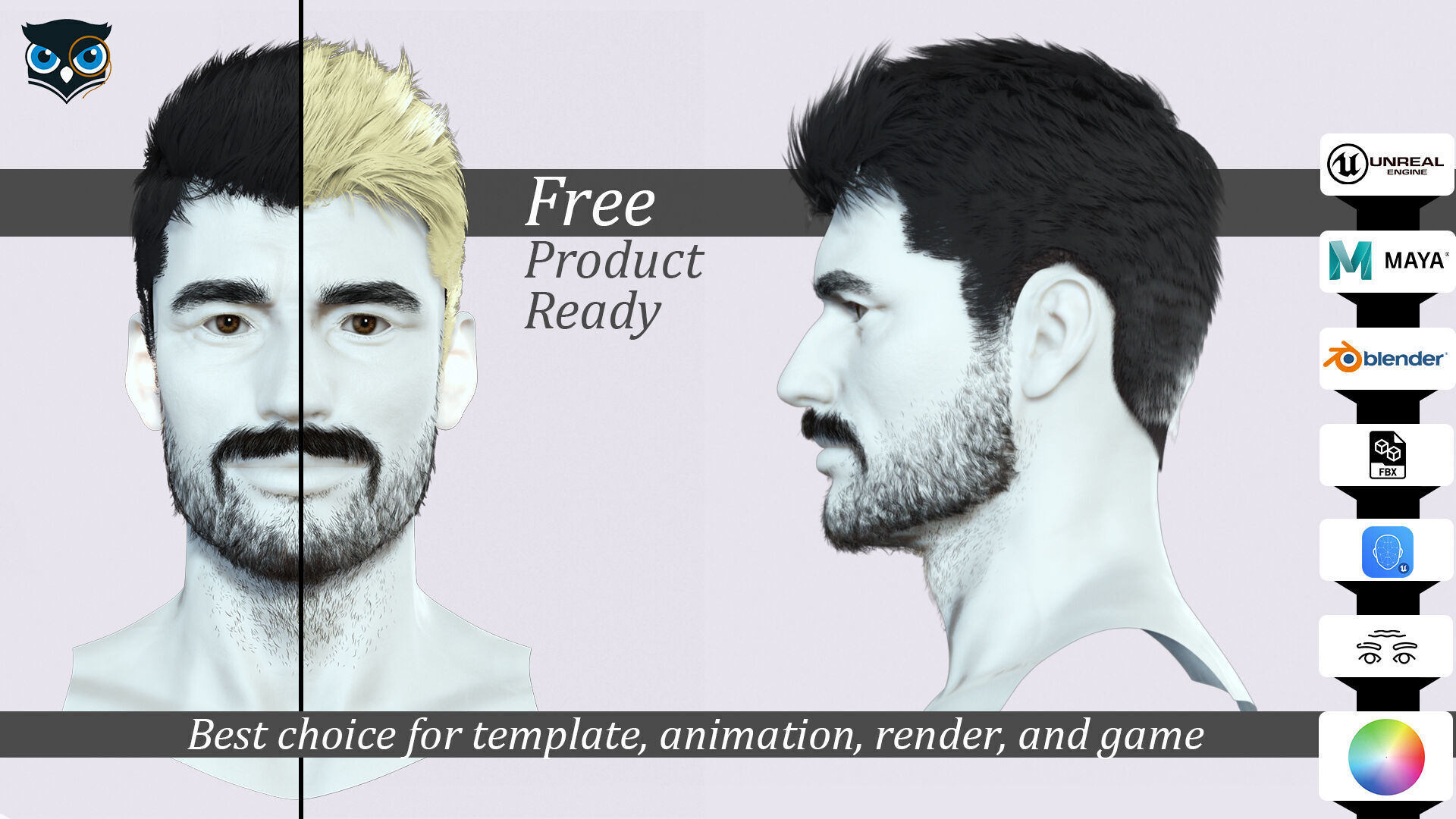 Next-Gen 3D Male Hairstyle with Beard Mustache PBR Ready free VR / AR ...