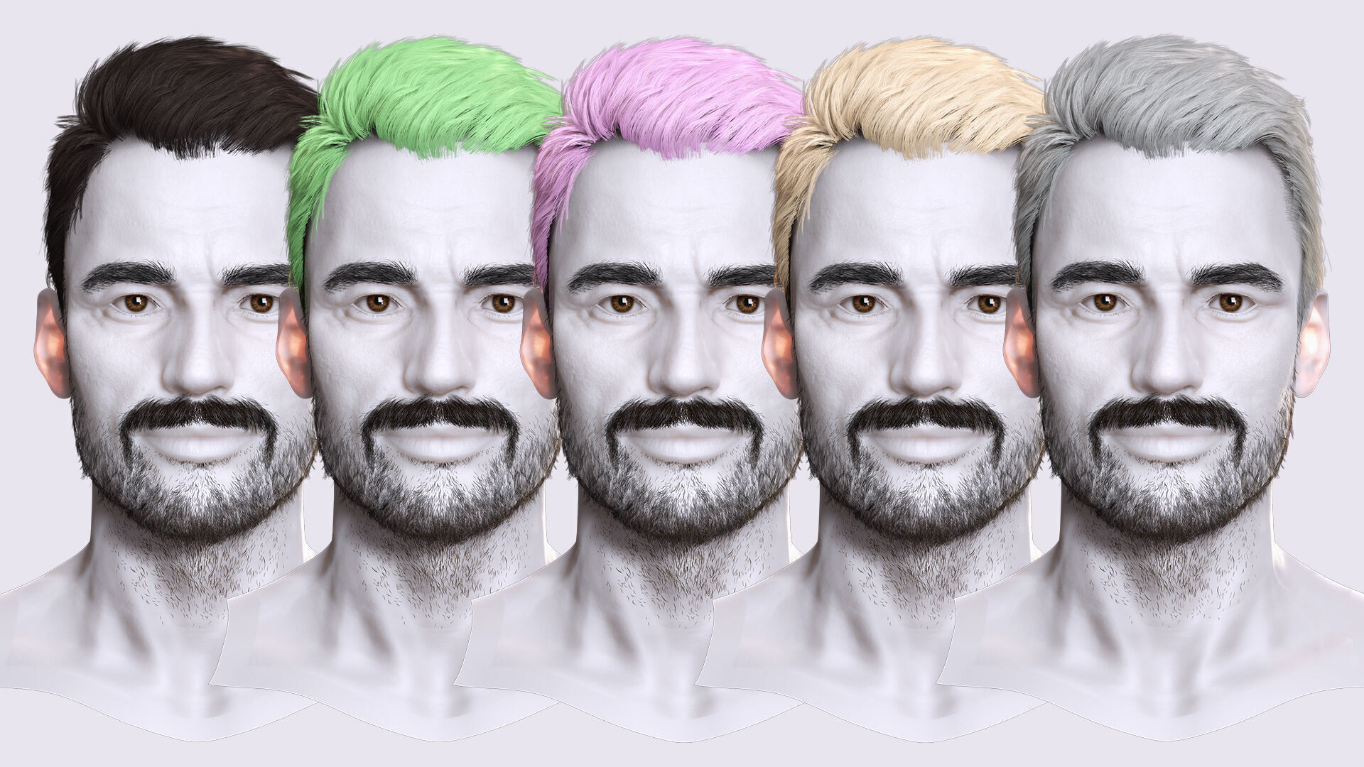 Realistic 3D Male Hair Beard Mustache Game CGI Ready free VR / AR / low ...