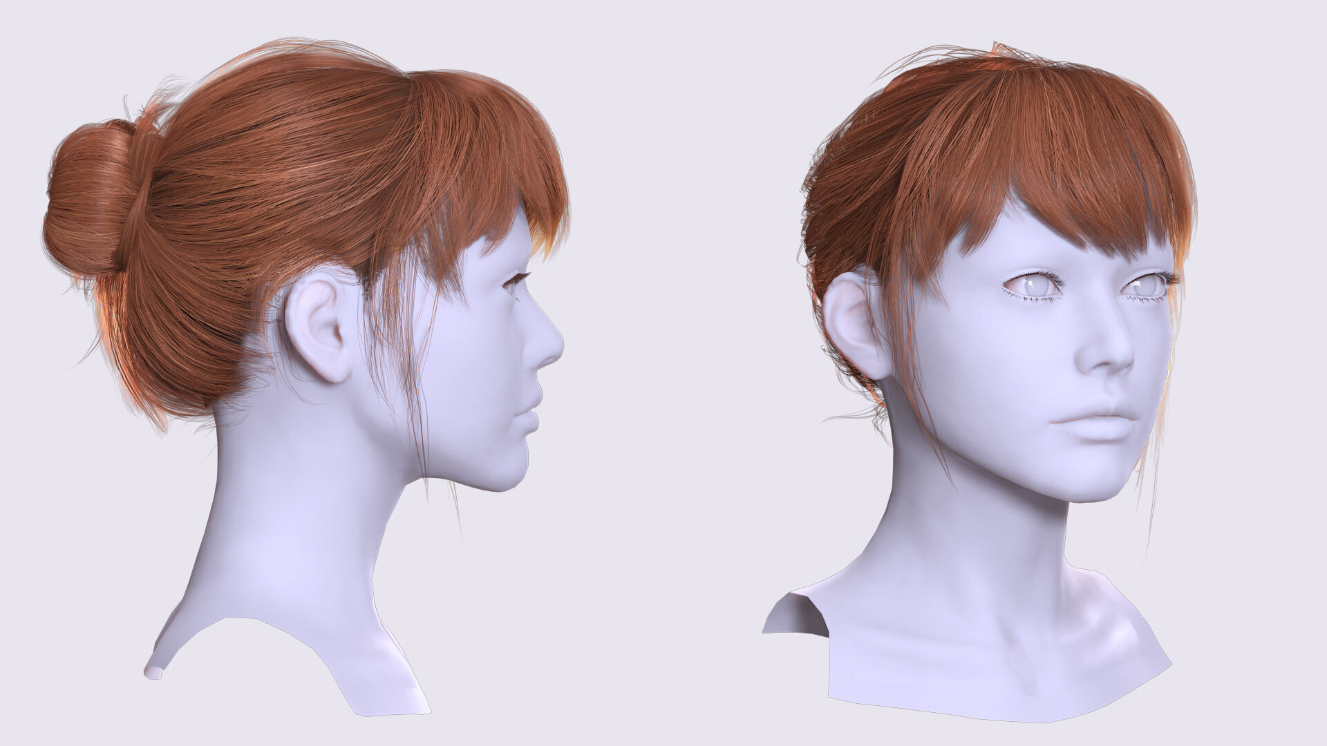 Next-Gen 3D Female Bun Bangs Hairstyle PBR Real-Time Ready free VR / AR ...