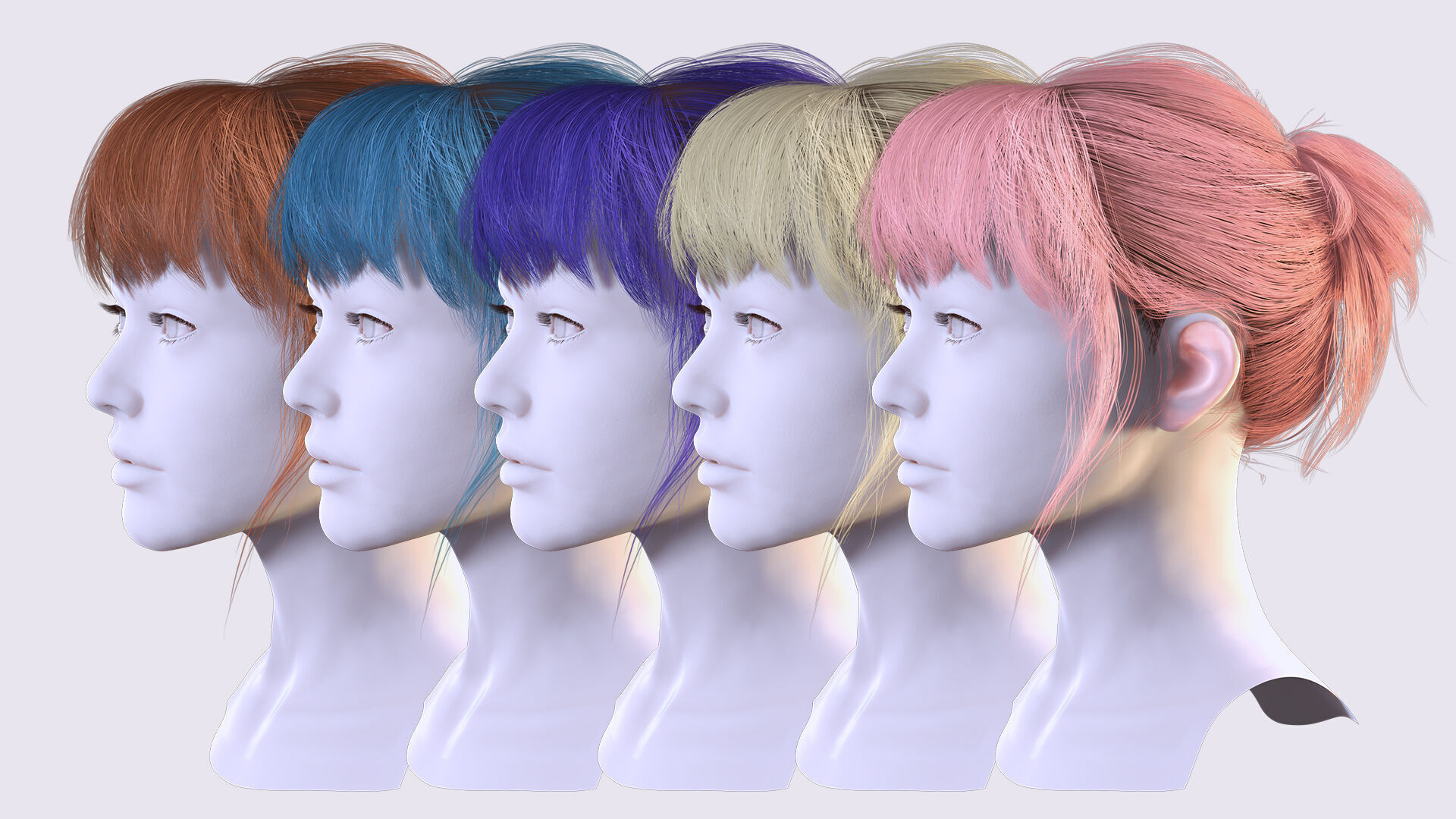 Next-Gen 3D Female Bun Bangs Hairstyle PBR Real-Time Ready free VR / AR ...