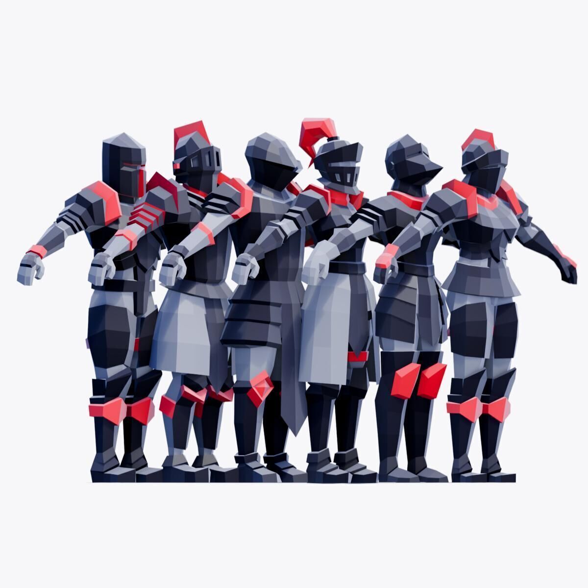 3D model Low Poly Medieval Knights - Animated and Rigged VR / AR / low ...