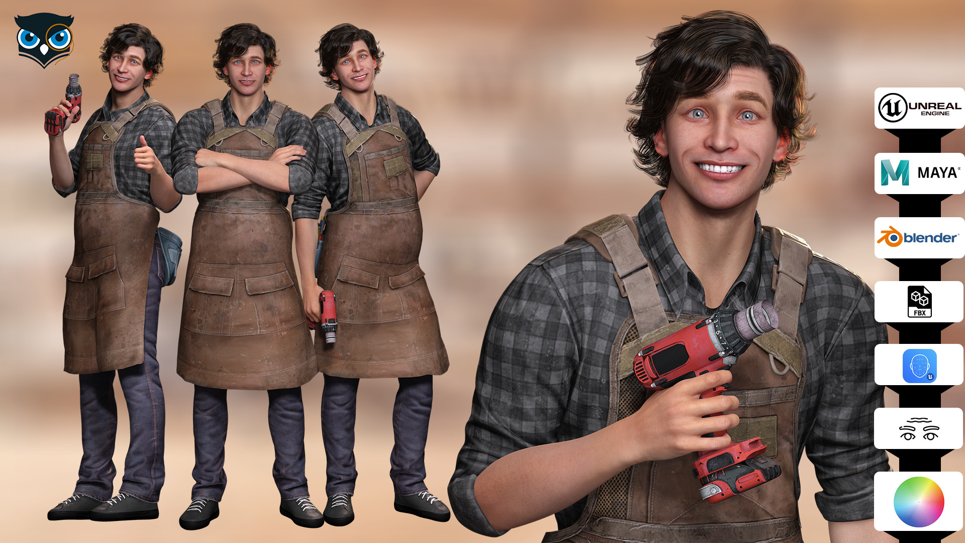 3D model Wood working Tradesman Fully Rigged 3D Asset VR / AR / low ...