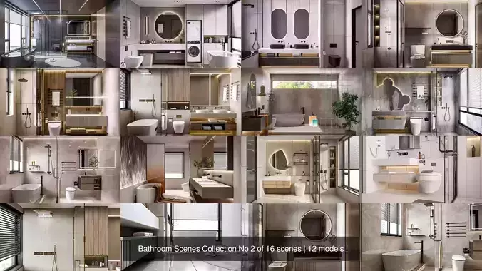 Bathroom Scenes Collection No 2 of 16 scenes 3D Model Pack | CGTrader